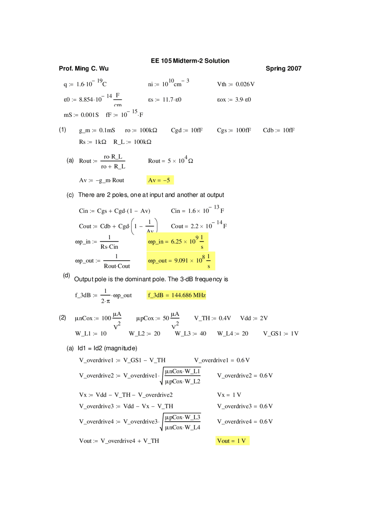 Beginning Microelectronic Devices And Circuits Solved Exam Docsity