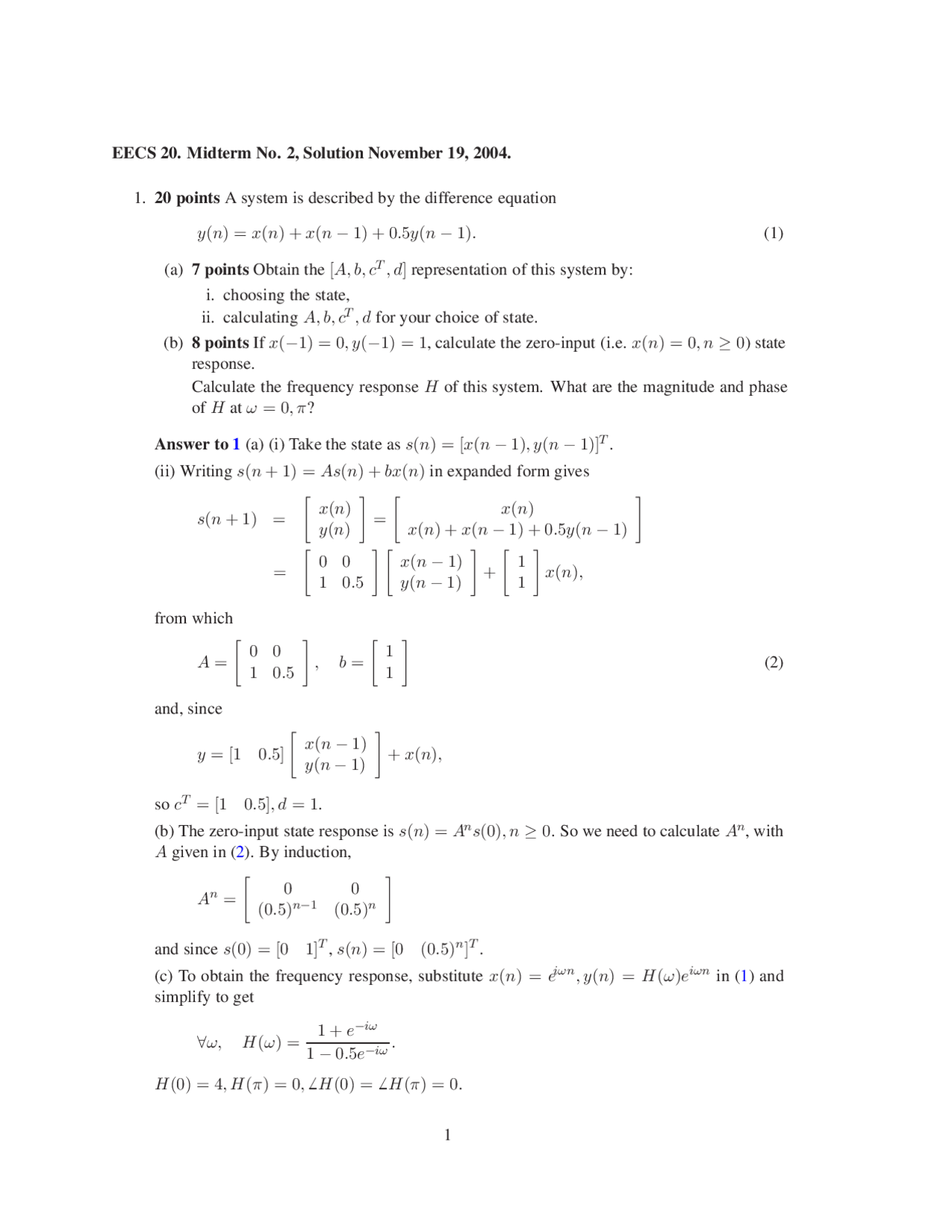 Calculating - Structure and Interpretation of Systems and Signals - Solved Exam - Docsity