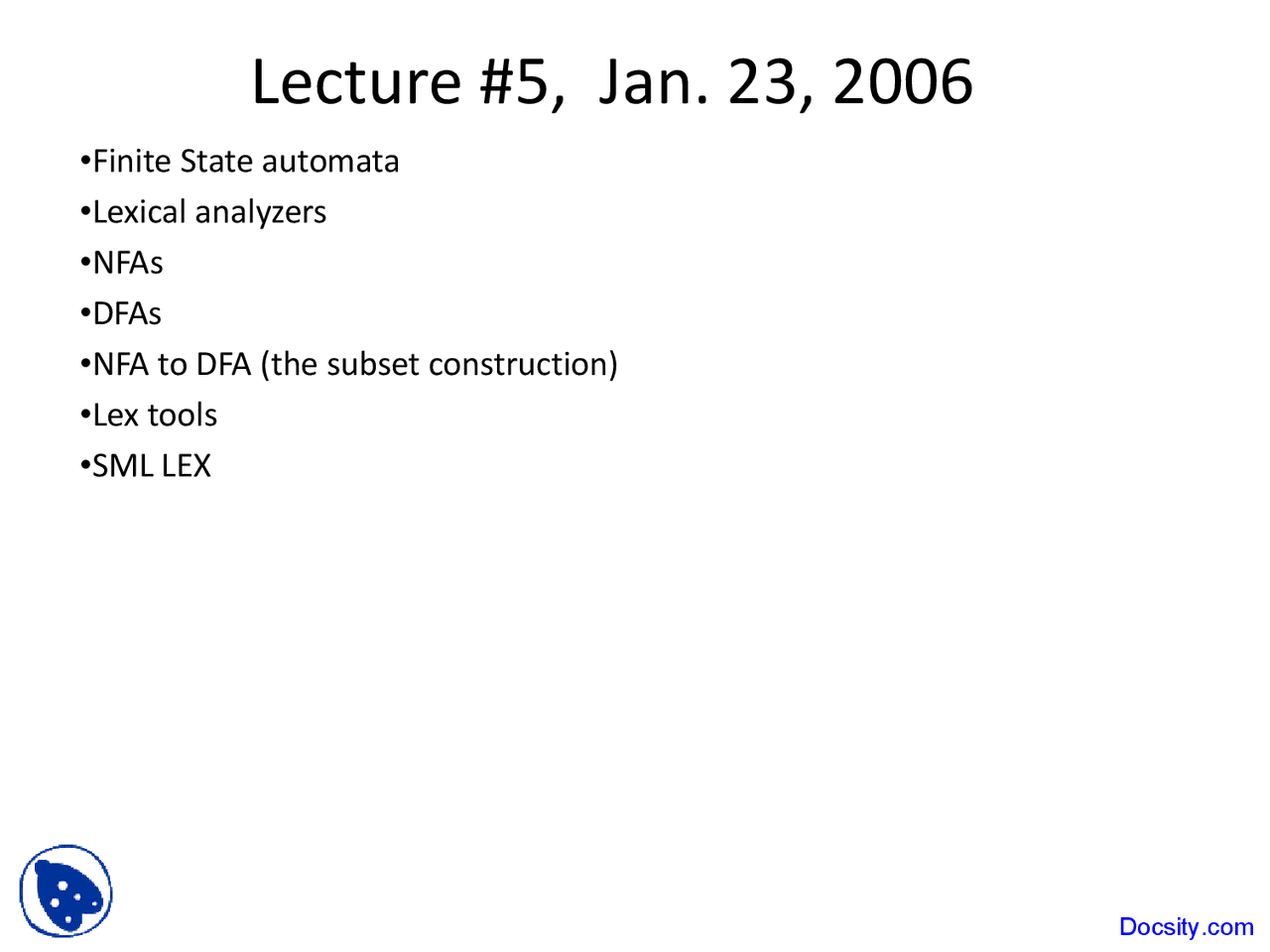 Lexical Analyzers Compiler Design Lecture Slides Docsity