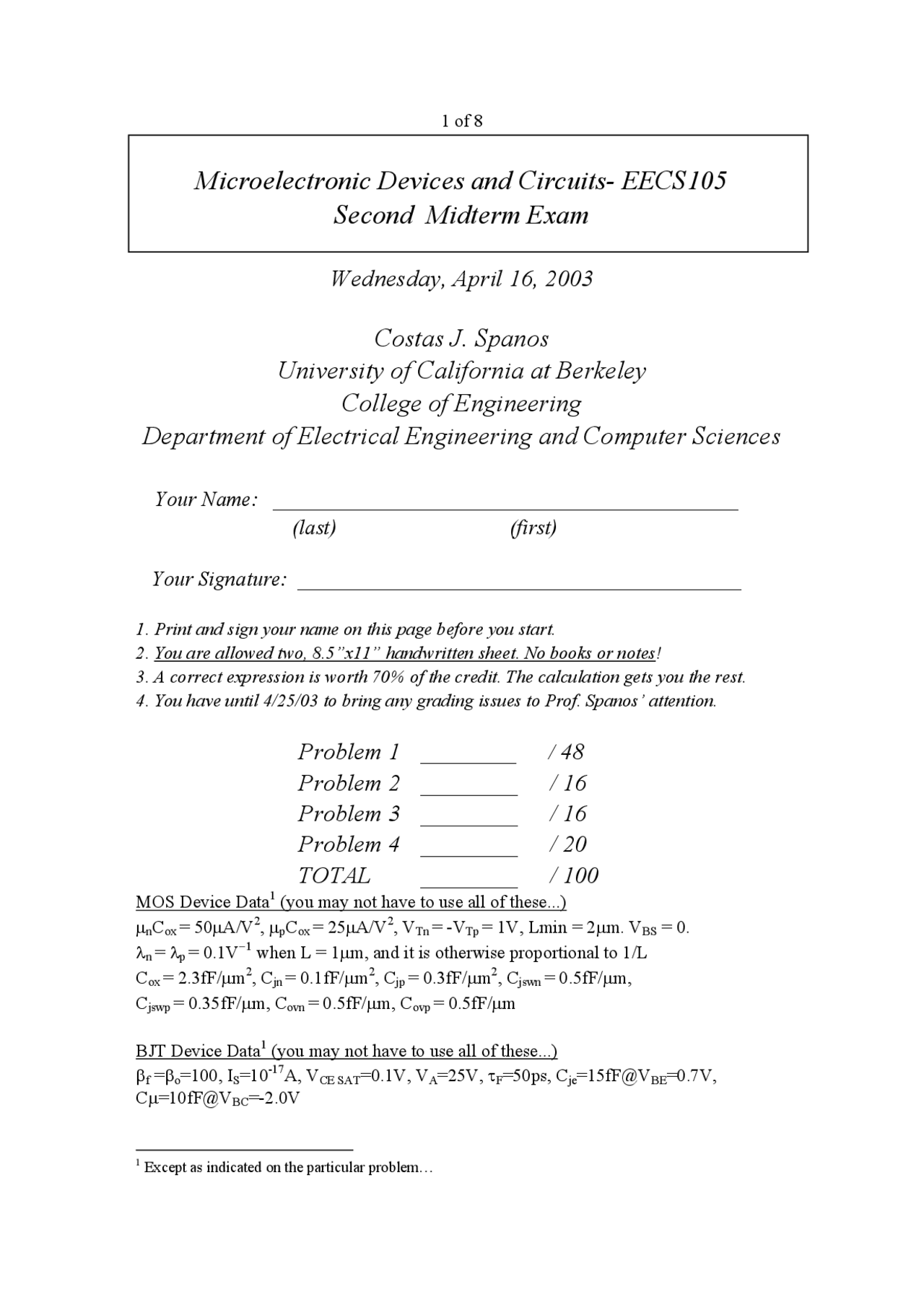 Mos Device Microelectronic Devices And Circuits Exam Docsity