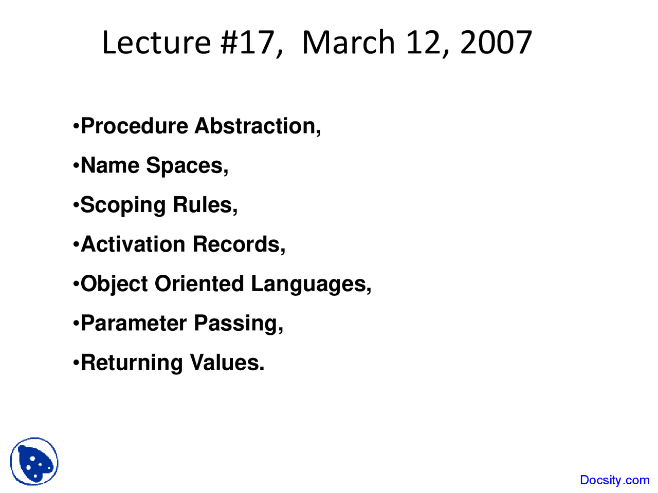 Procedure Abstraction Compiler Design Lecture Slides Docsity