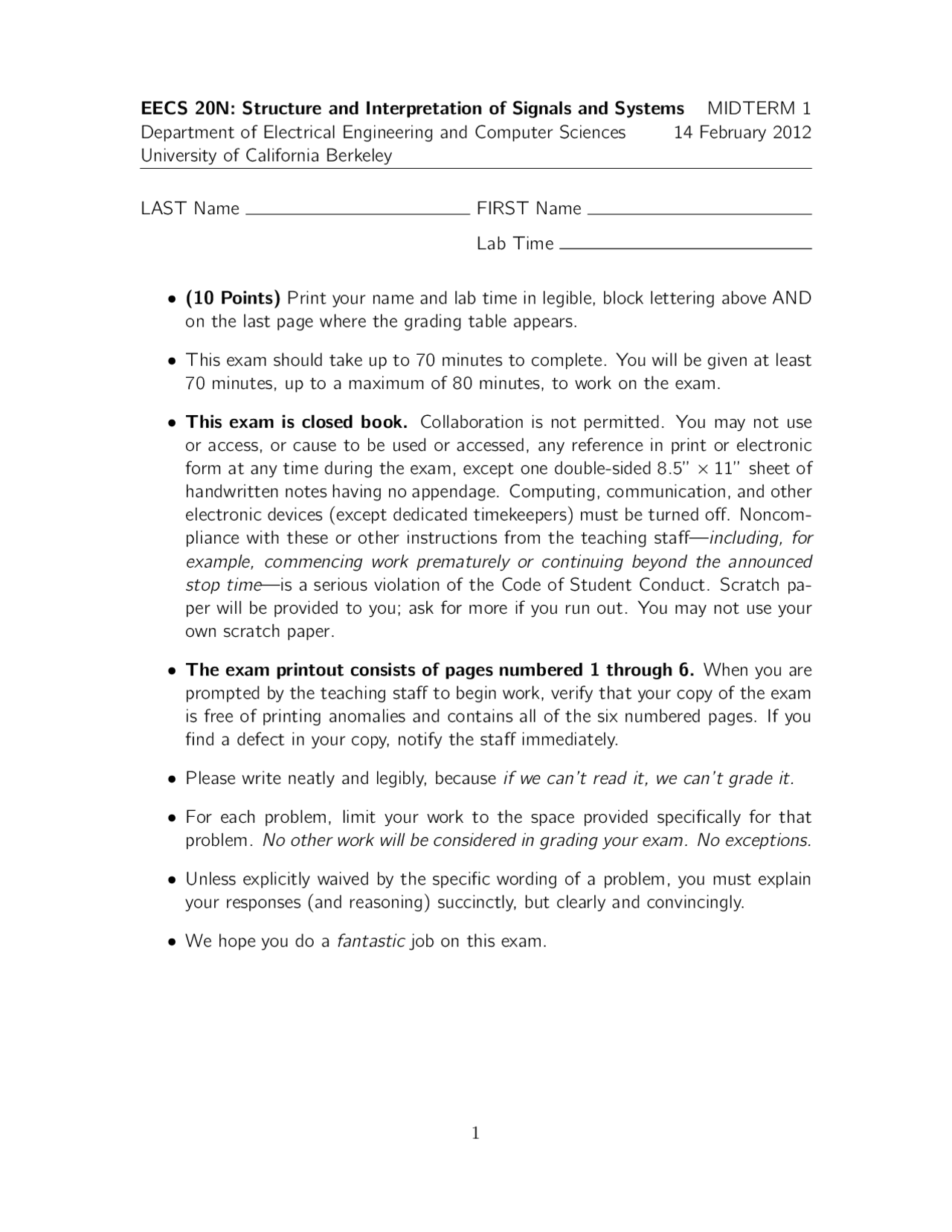 Strongest - Structure and Interpretation of Systems and Signals - Exam - Docsity