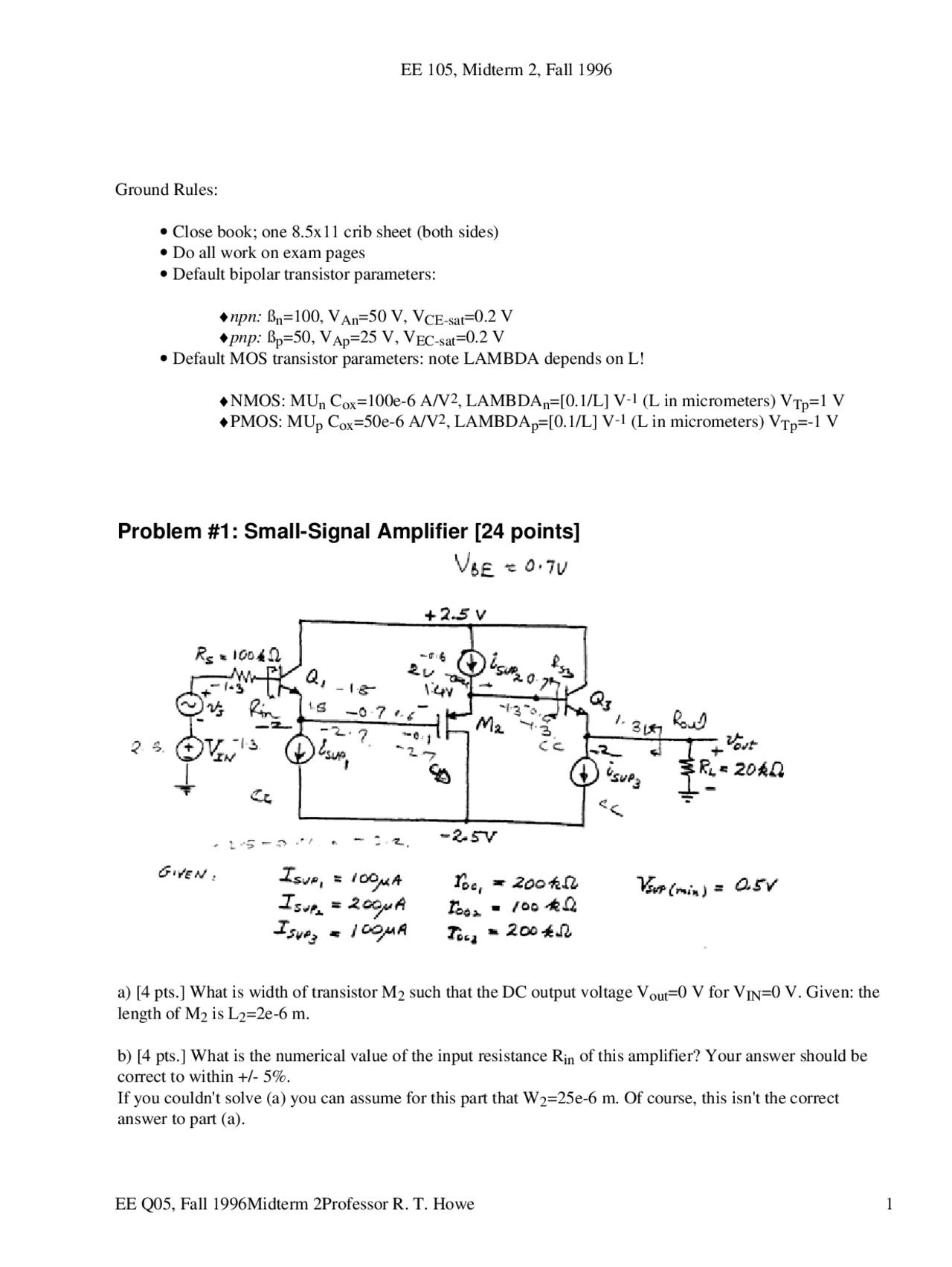 Small Signal Amplifier - Microelectronic Devices and Circuits - Exam - Docsity
