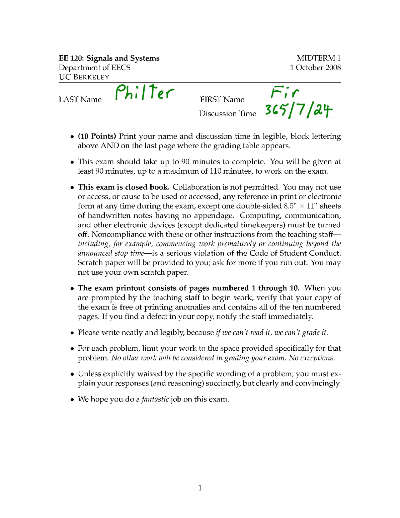 Discrete Time Systems Signals And Systems Solved Exam Docsity
