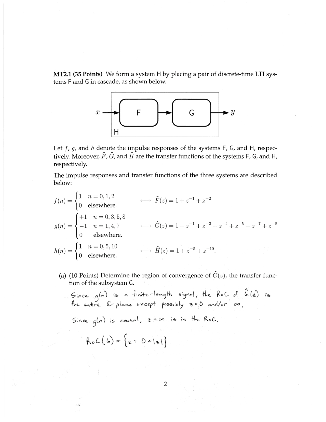 Cascade - Signals and Systems - Solved Exam | Exams Signals and Systems Theory | Docsity