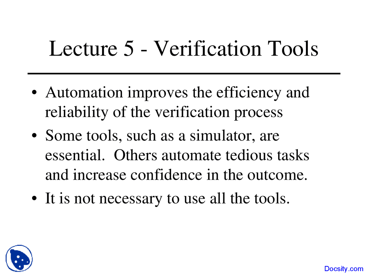 Tools Functional Verification Lecture Slides Docsity