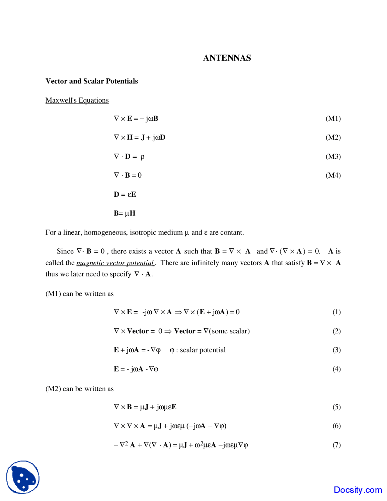 Antennas Communication Transmission Principles Lecture Notes Docsity