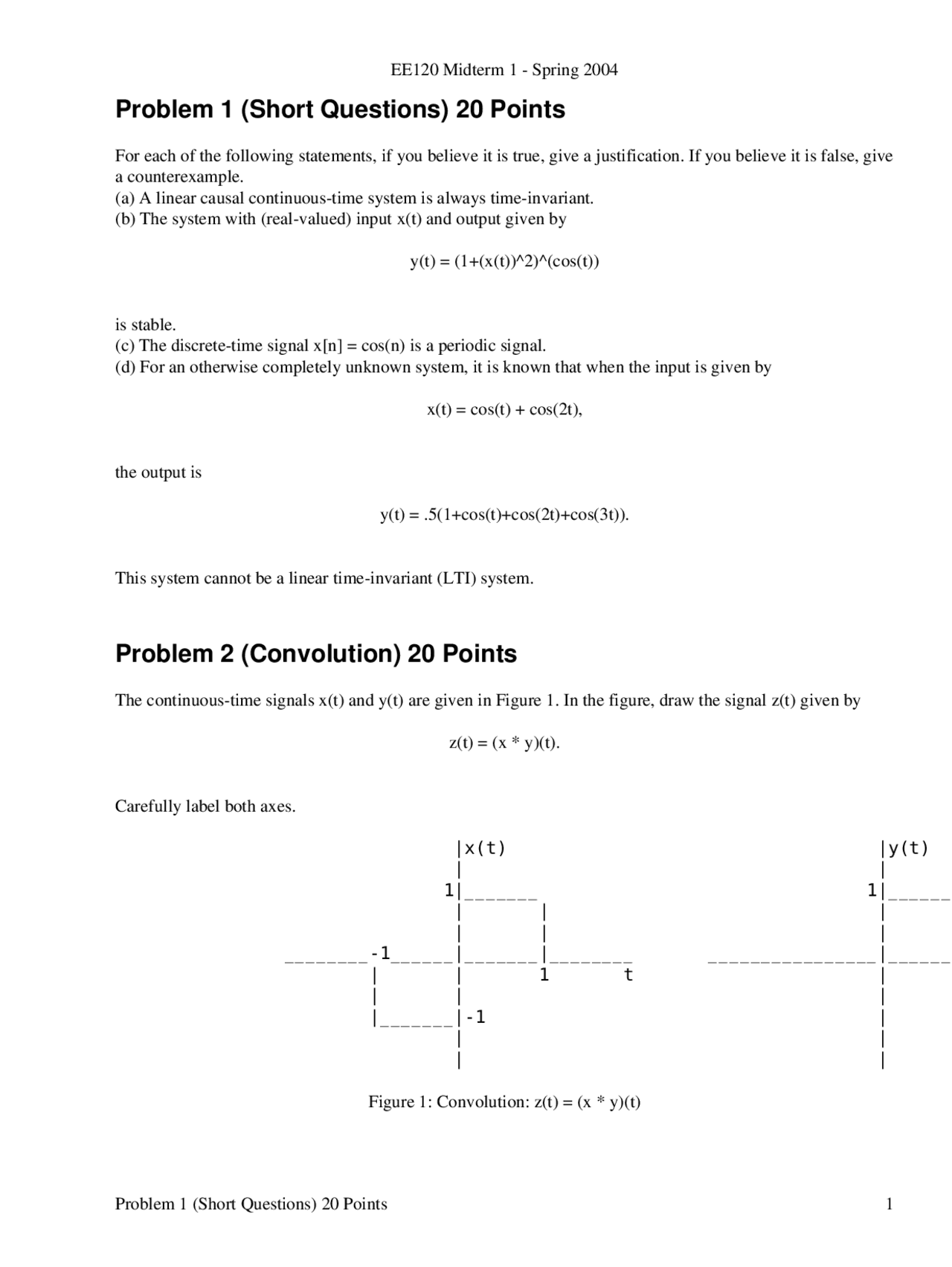 Convolution Signals And Systems Exam Exams Signals And Systems