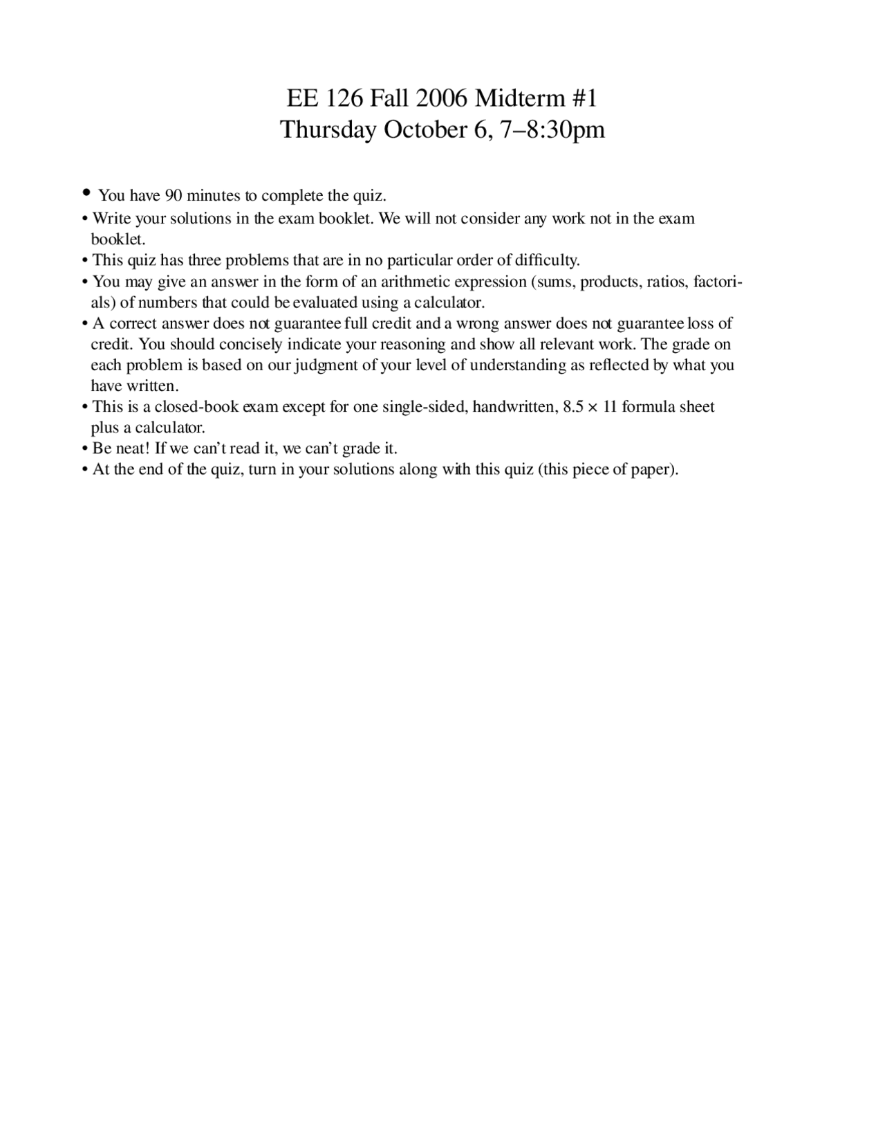 Random Variable - Probability and Random Processes - Exam - Docsity