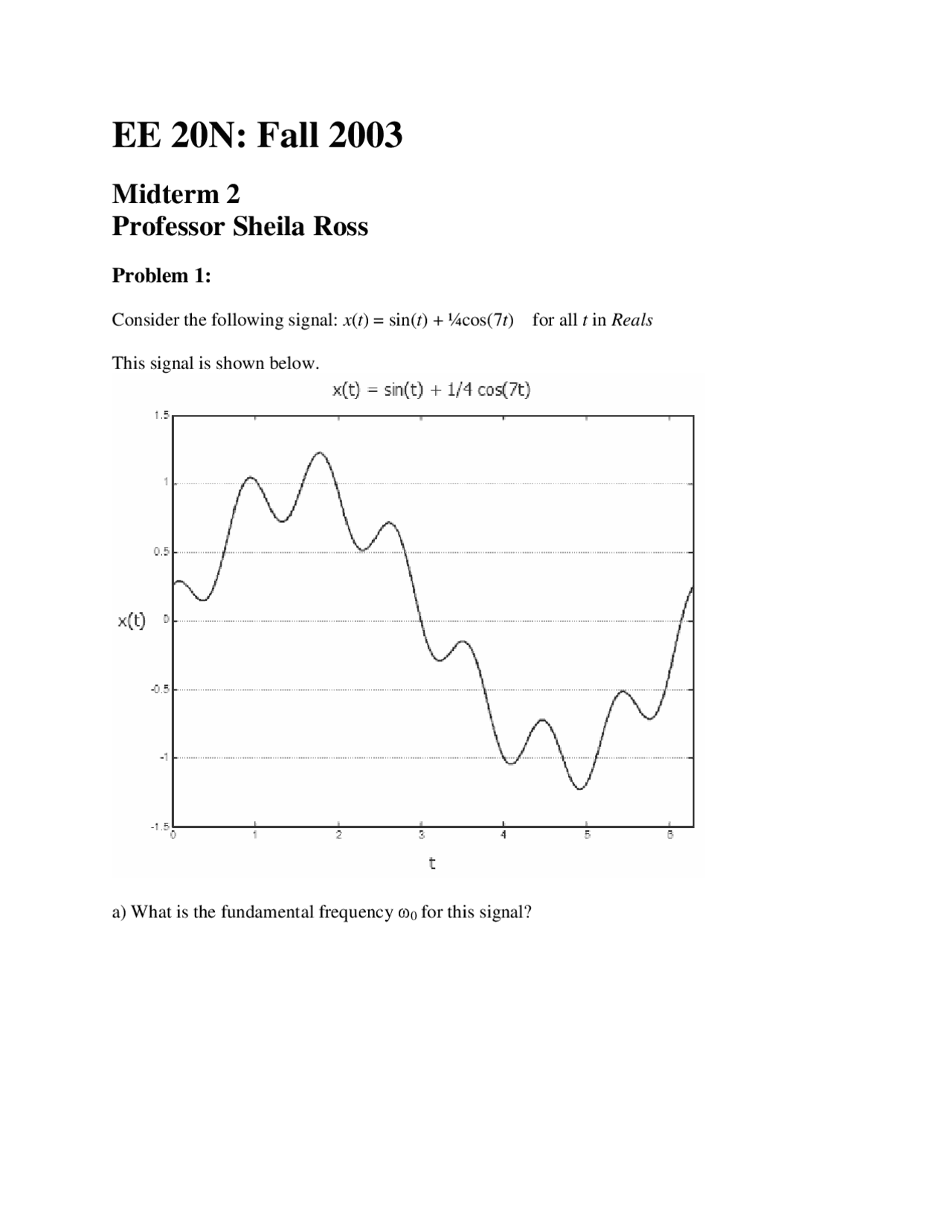 Signal - Structure and Interpretation of Systems and Signals - Exam - Docsity