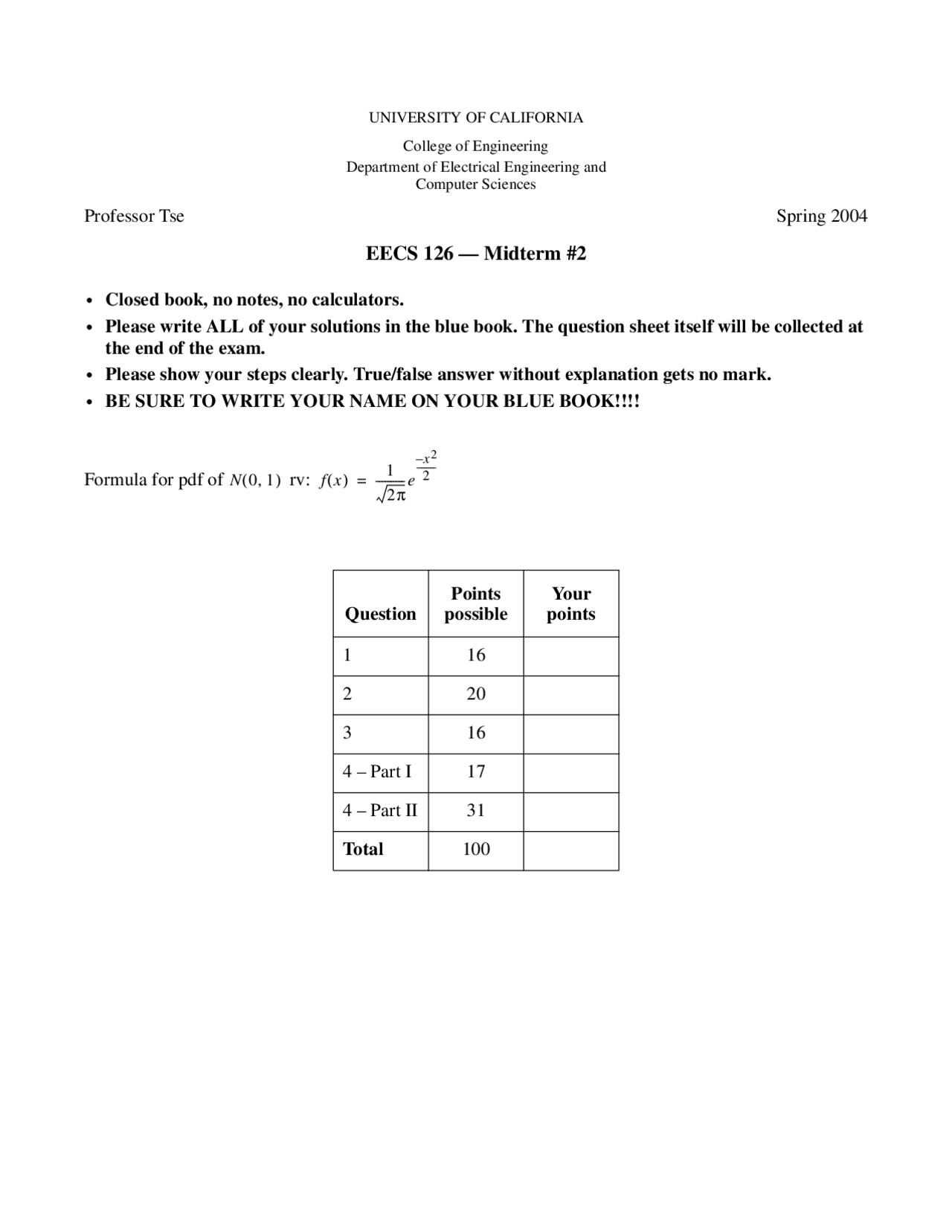 Compute - Probability and Random Processes - Exam - Docsity