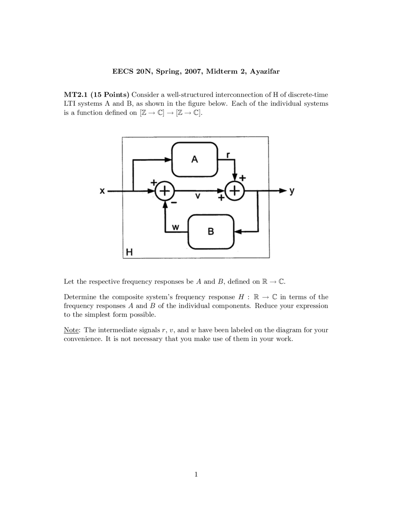 Individual Systems - Structure and Interpretation of Systems and Signals - Exam - Docsity