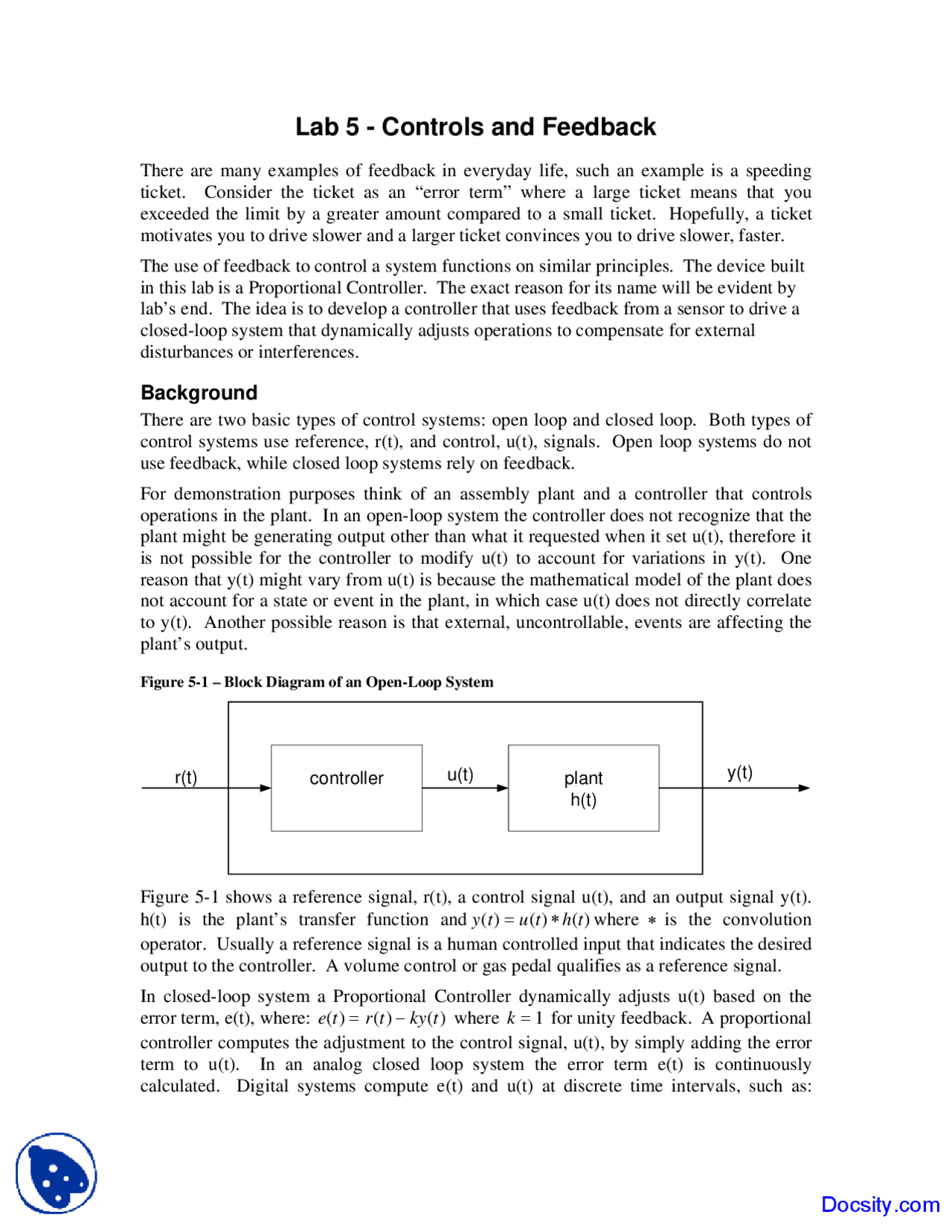 Controls And Feedback Embedded System Design Lab Notes Docsity