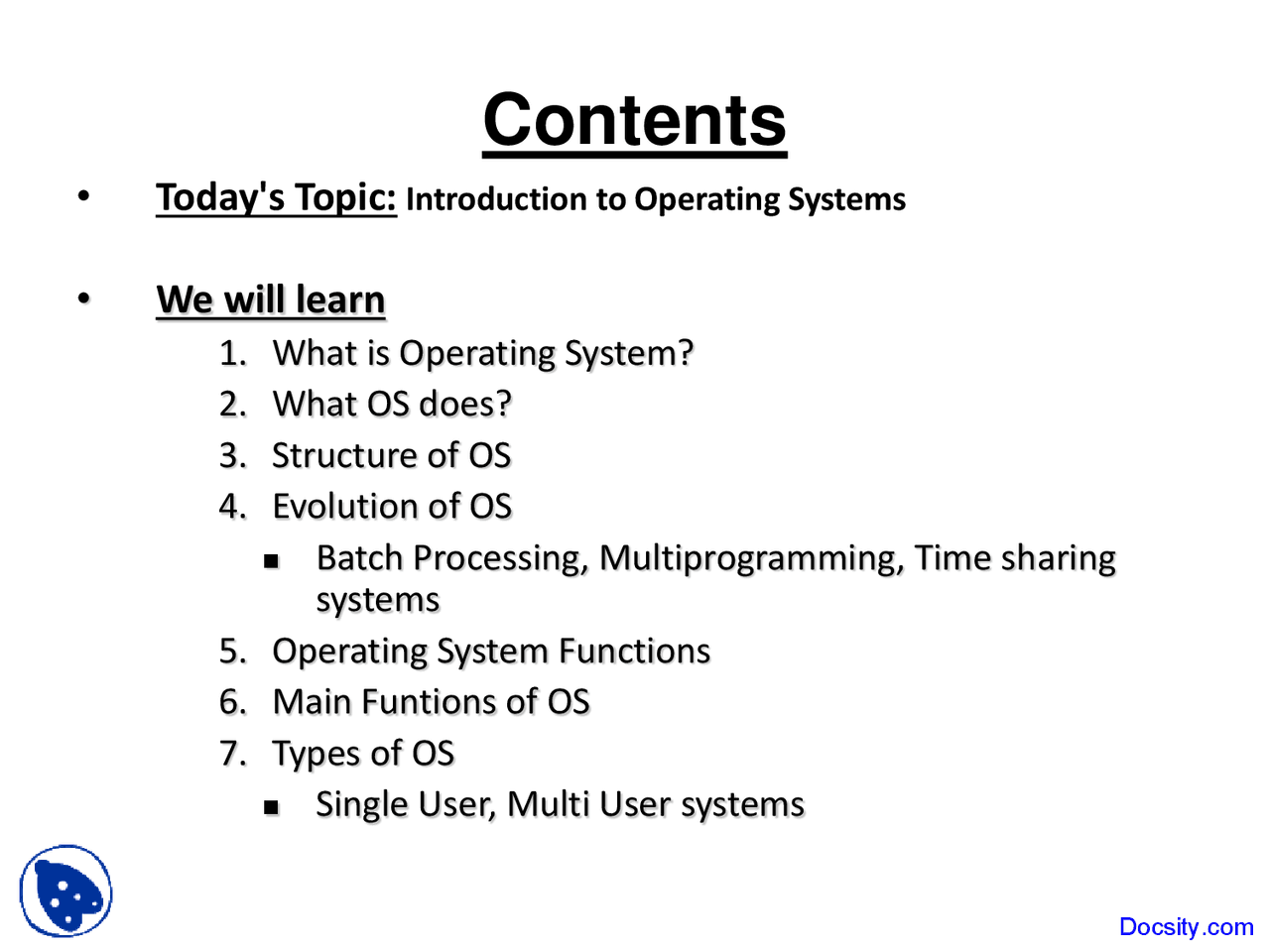 Operating Systems Computer Fundamentals Lecture Slides Docsity