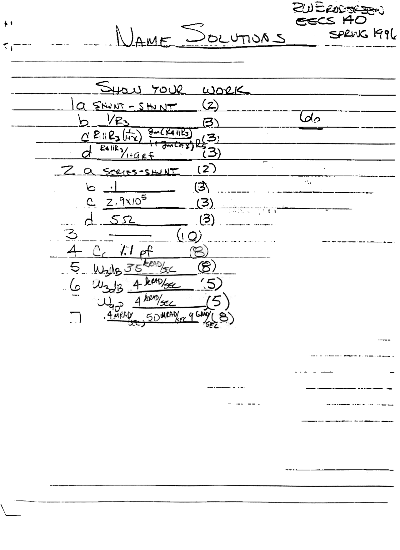 Model Parameters Linear Integrated Circuits Solved Exam Docsity