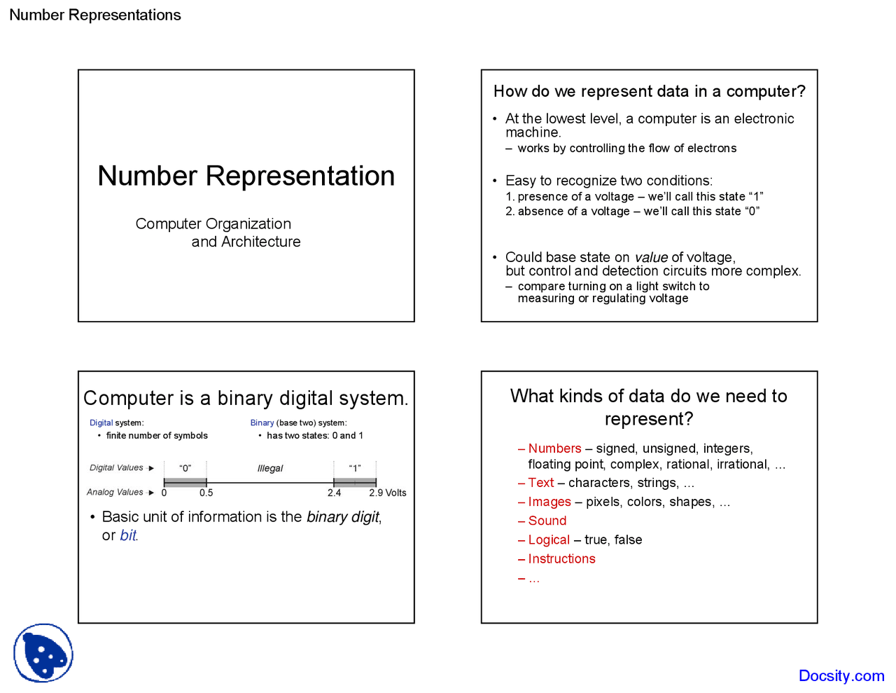 Number Representation Introduction To Computer Architecture Lecture Slides Docsity