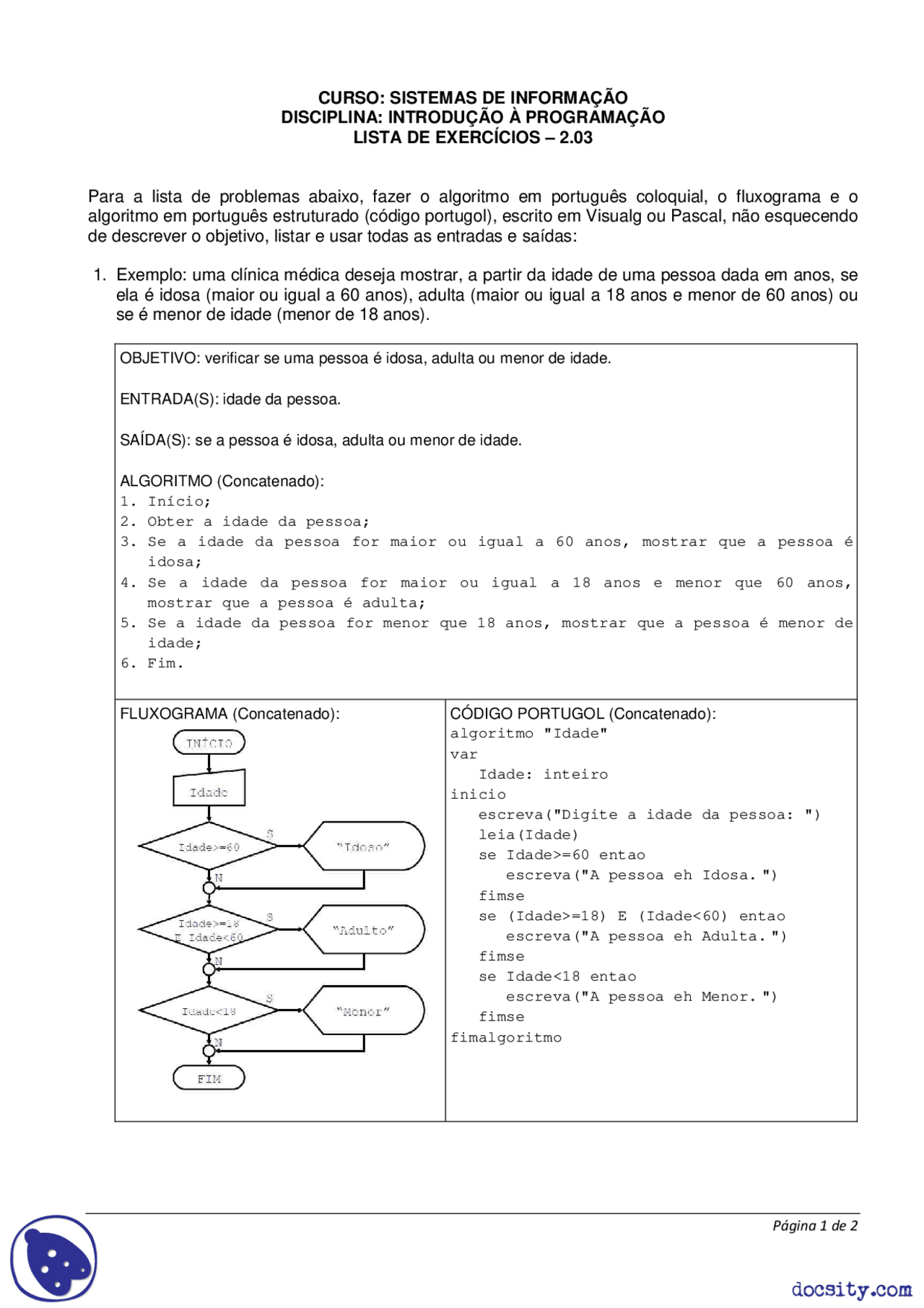 Lista De Exercícios 23 Exercícios Introdução à Programação Docsity