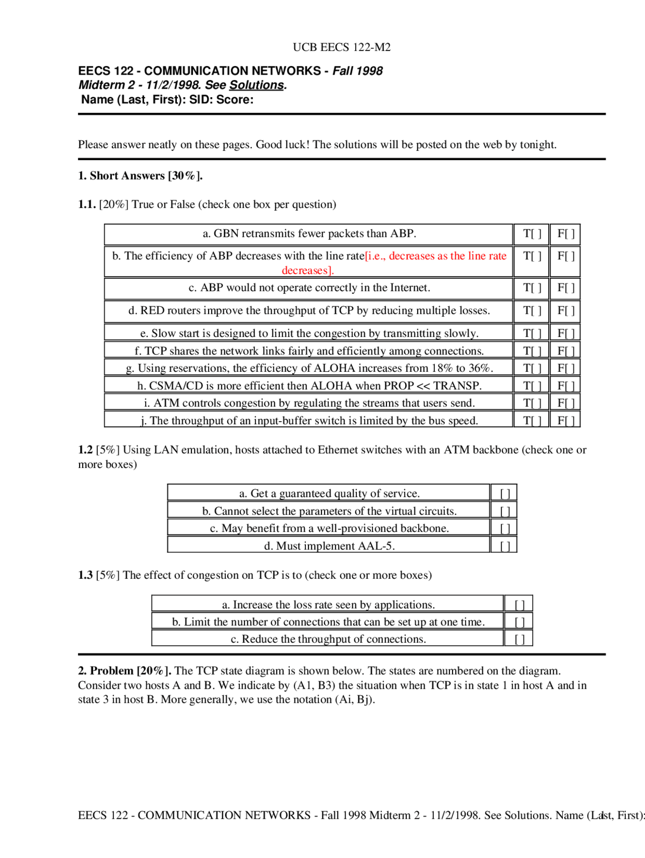 Emulation - Introduction to Communication Networks - Exam - Docsity