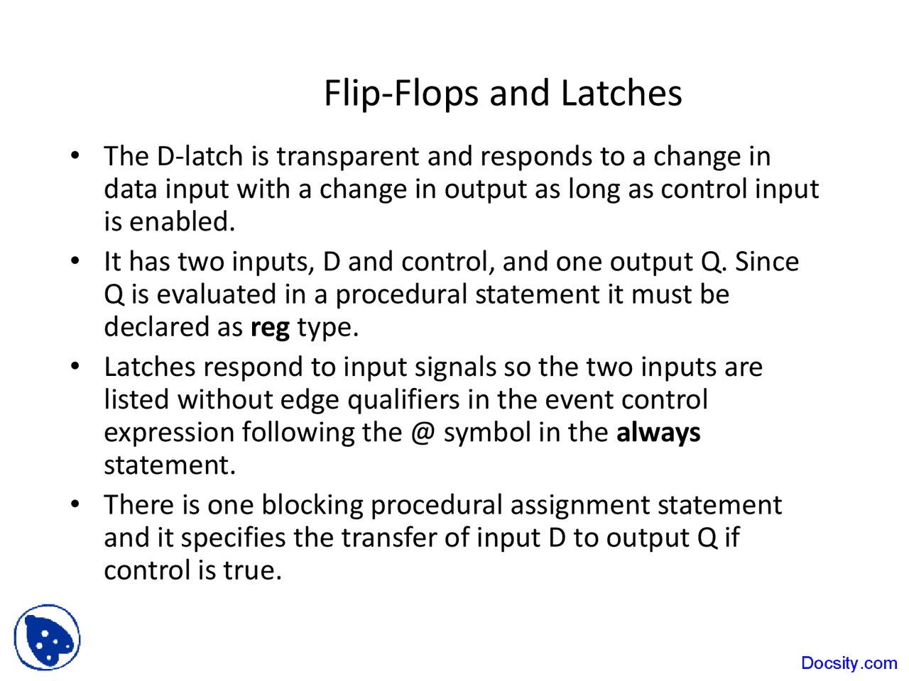 Flip Flops And Latches Computer Architecture Lecture Slides Docsity