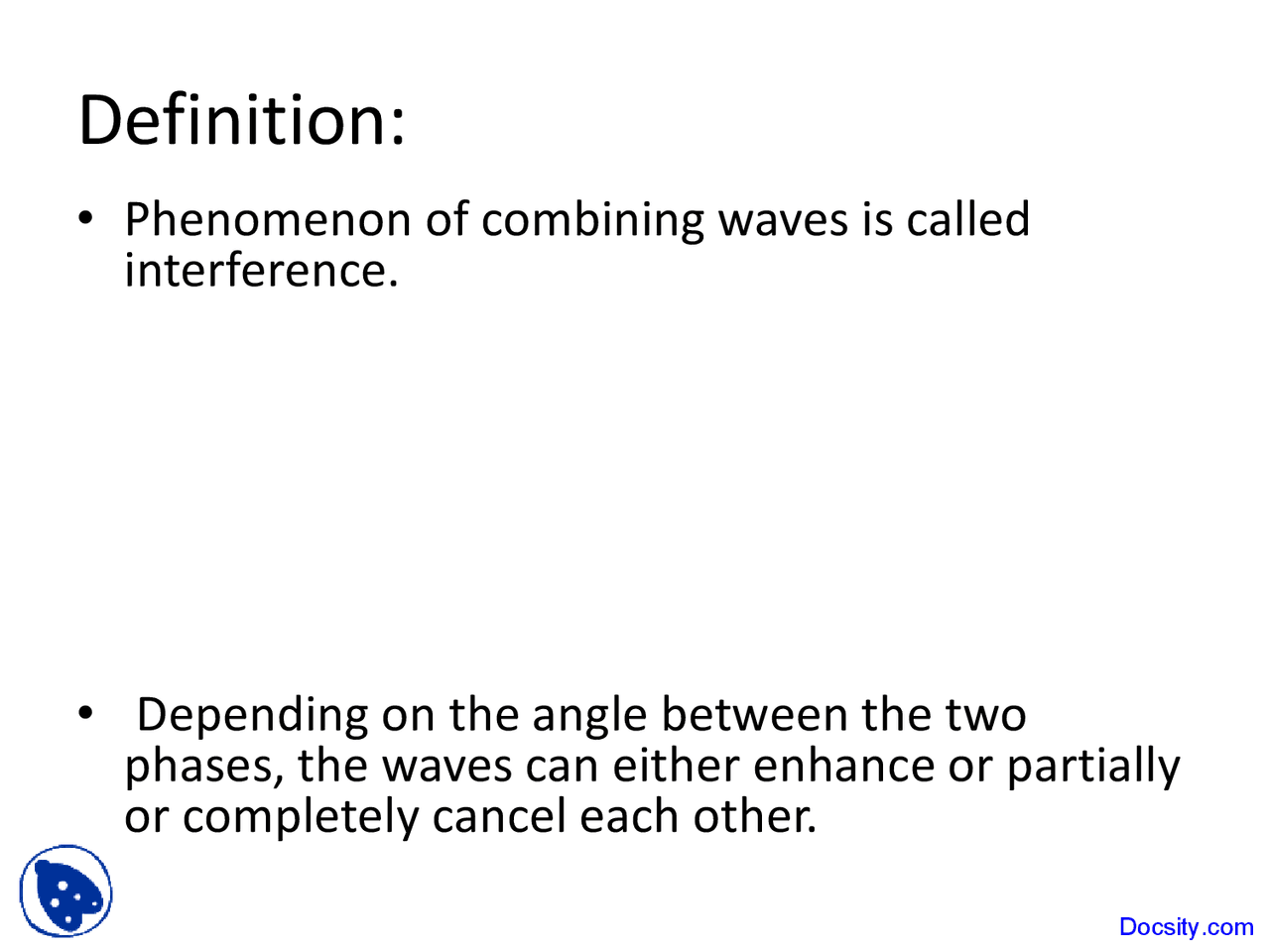 Phenomenon of Combining Waves - Physical Engineering - Lecture Slides - Docsity