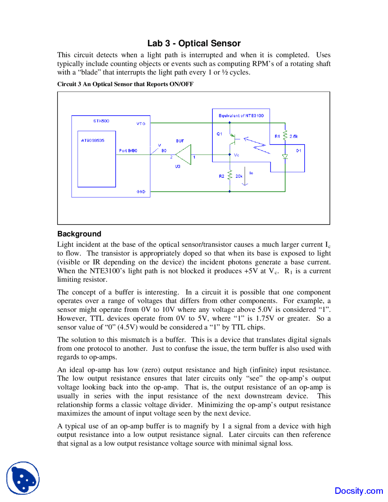 Optical Sensor Embedded System Design Lab Notes Docsity