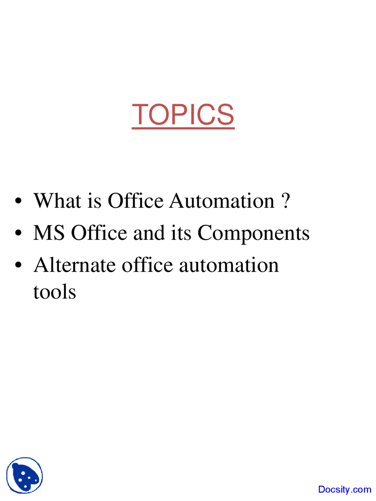 Office Automation - Computer Fundamentals - Lecture Slides | Slides Computer Science | Docsity