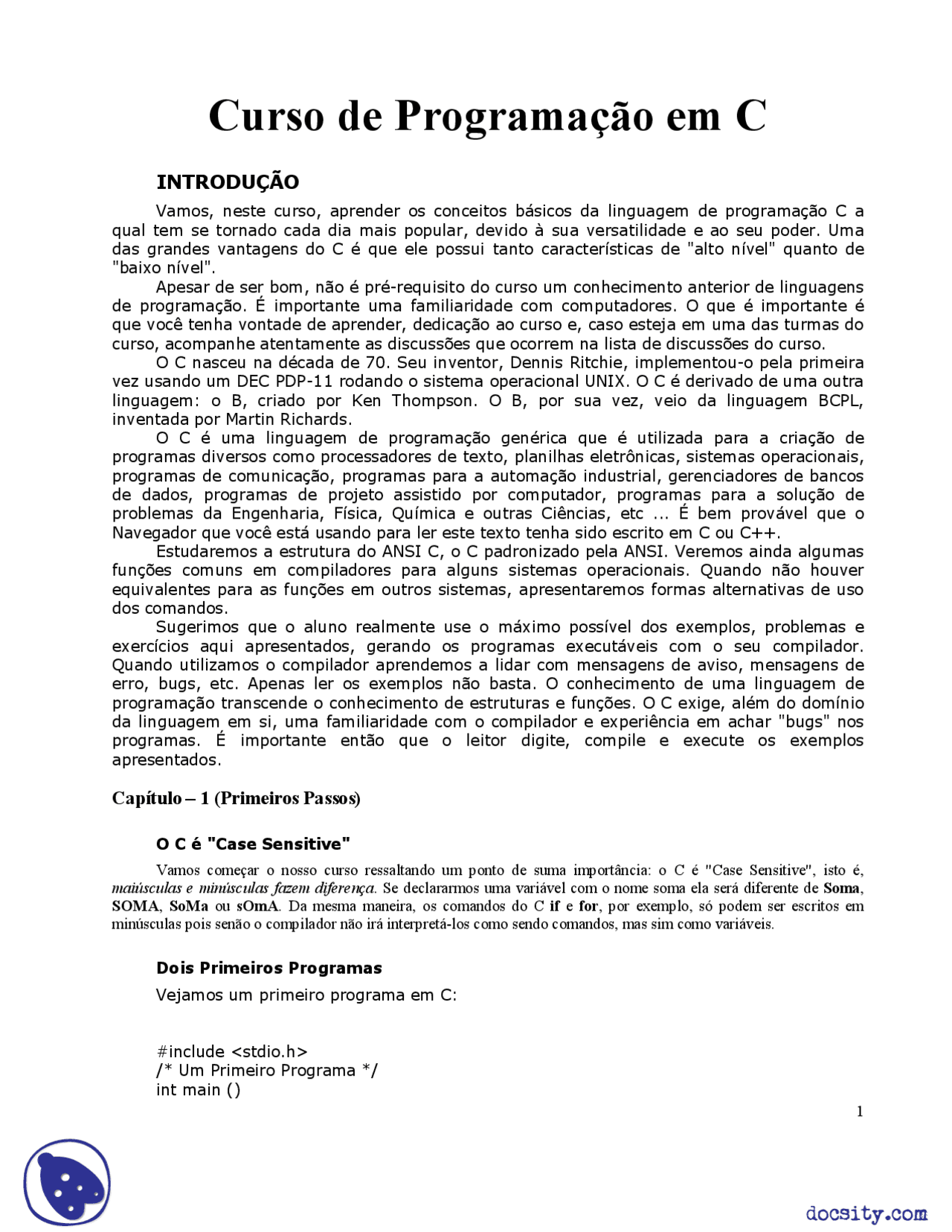 Curso De Programação Em C Apostilas Computação Docsity