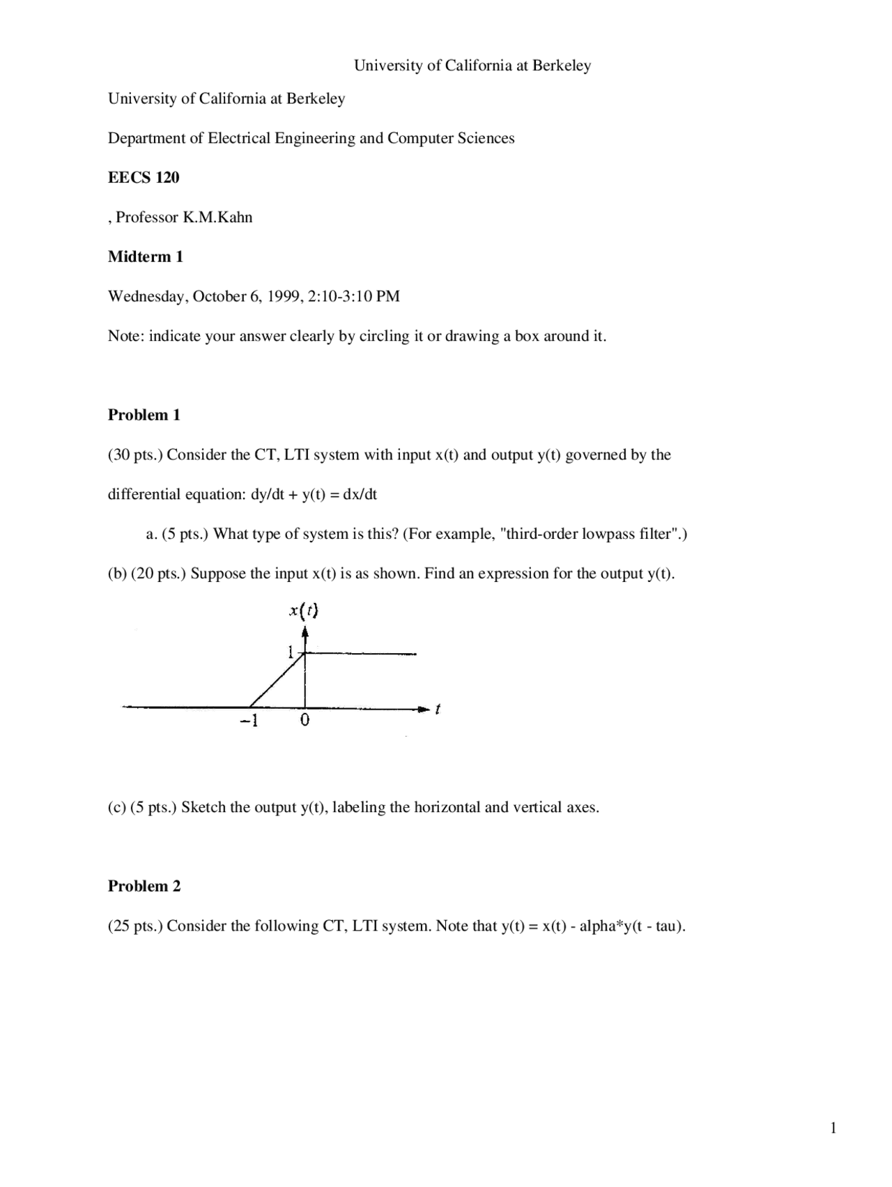 Horizontal Signals And Systems Exam Docsity