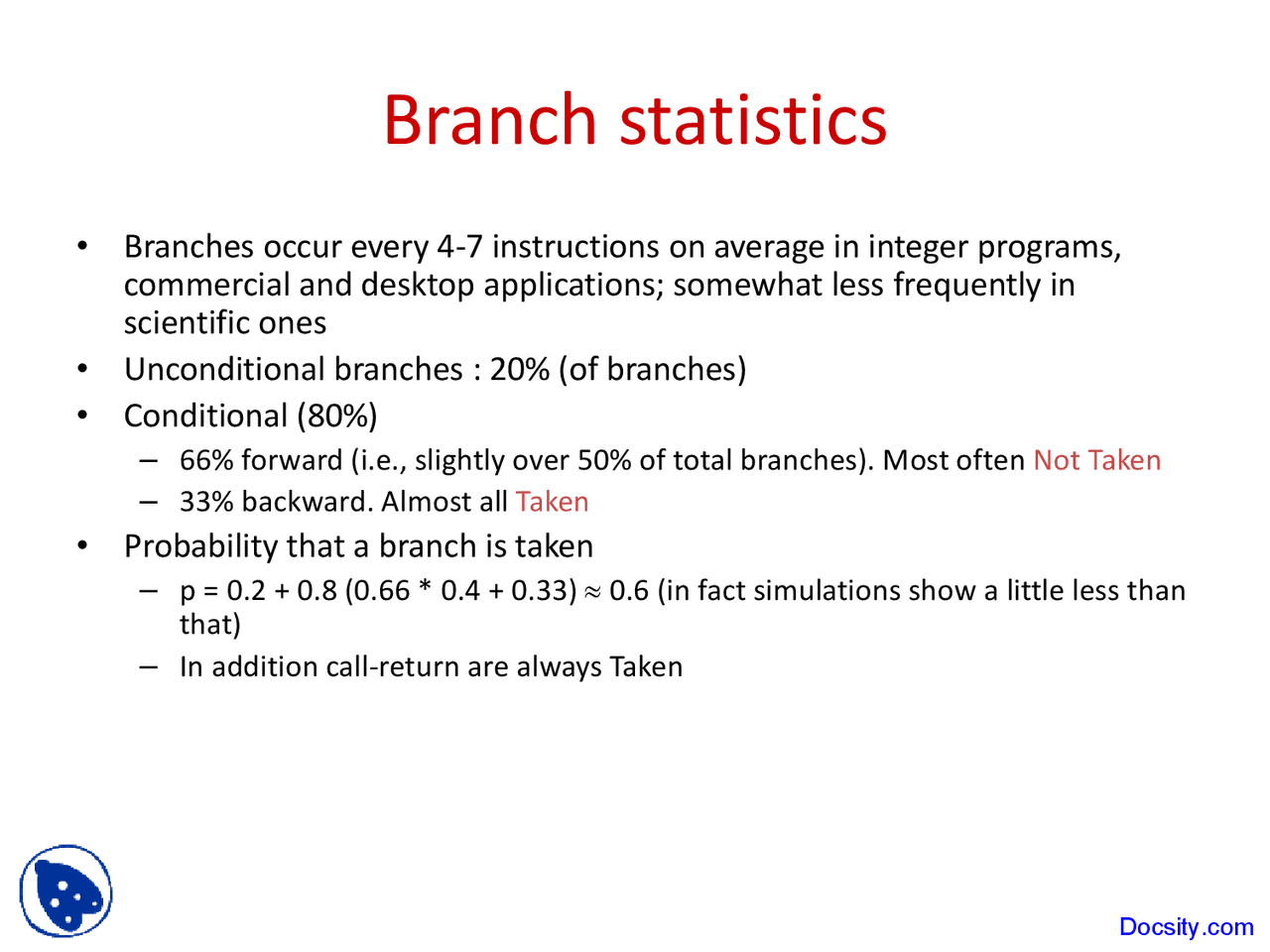 Branch Statistics Computer Design And Organisation Lecture Slides Docsity