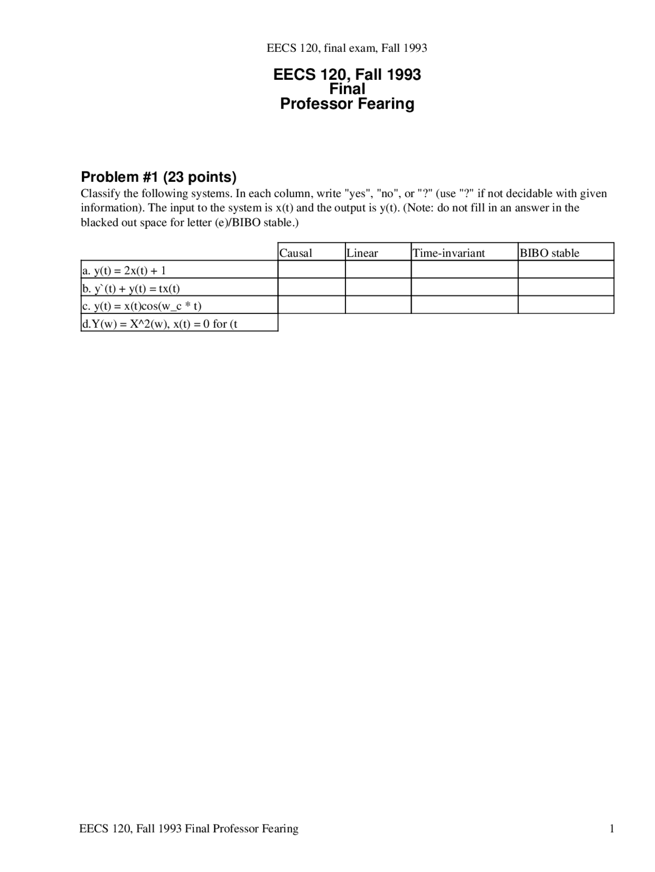 Causal Signals And Systems Exam Docsity
