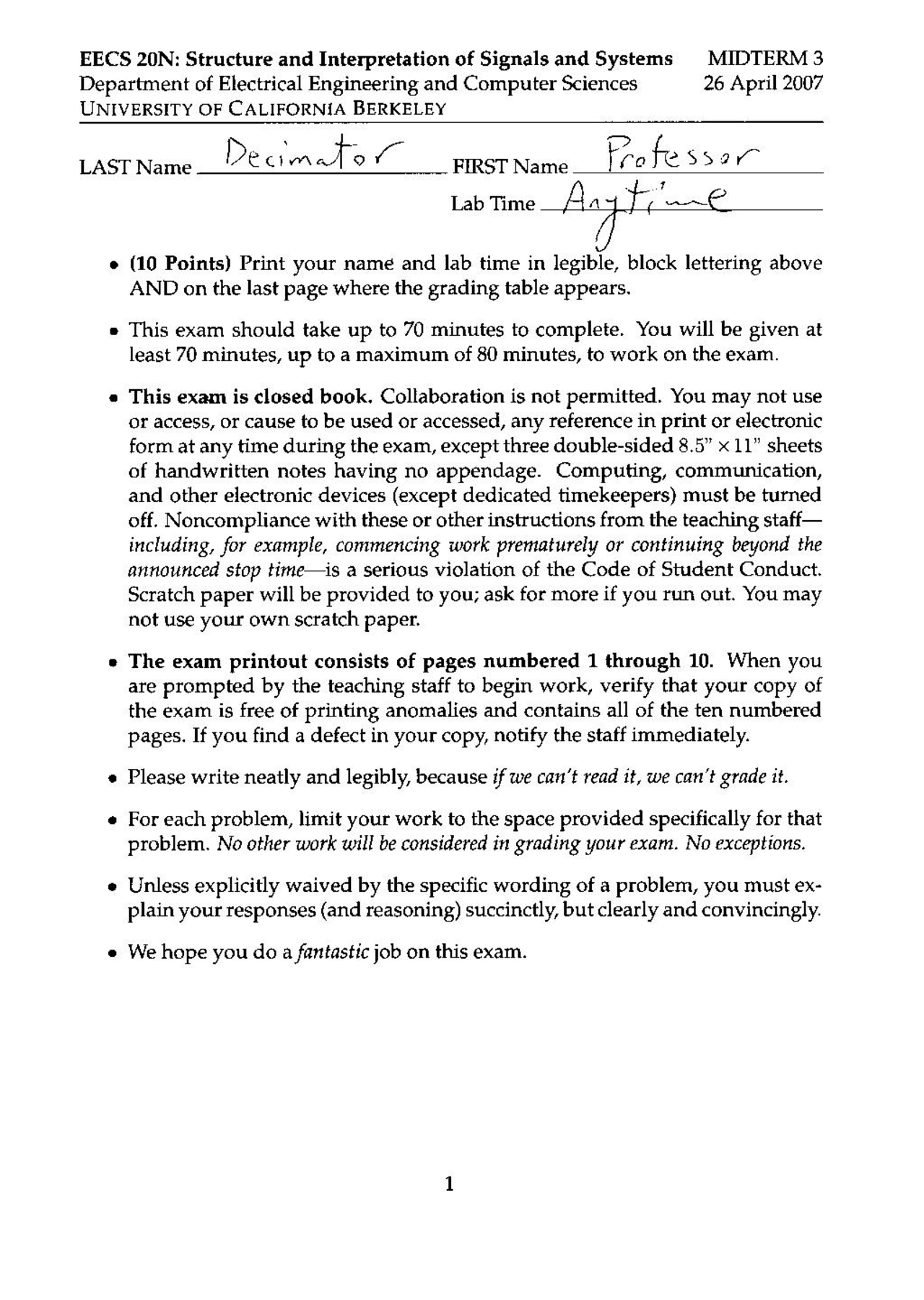 Period - Structure and Interpretation of Systems and Signals - Solved Exam - Docsity