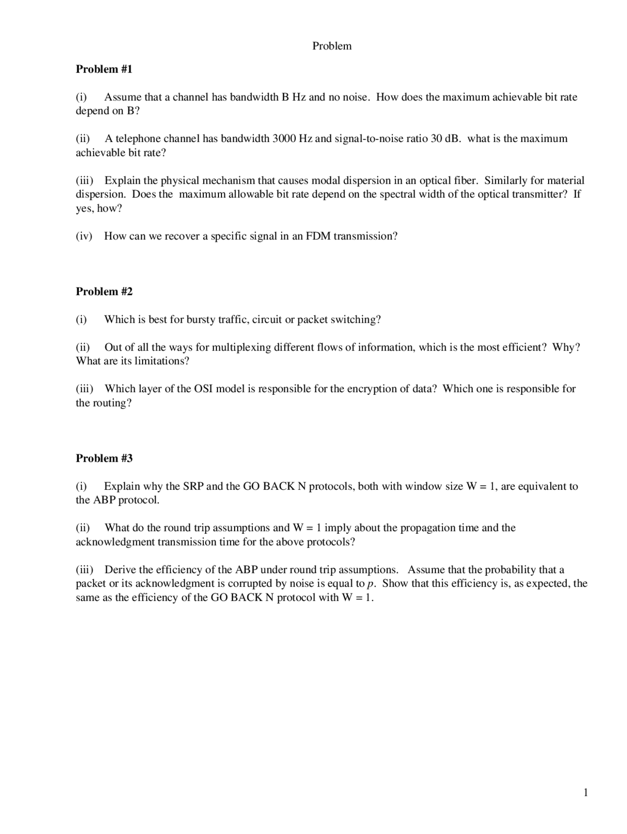 Bursty Traffic - Introduction to Communication Networks - Exam - Docsity