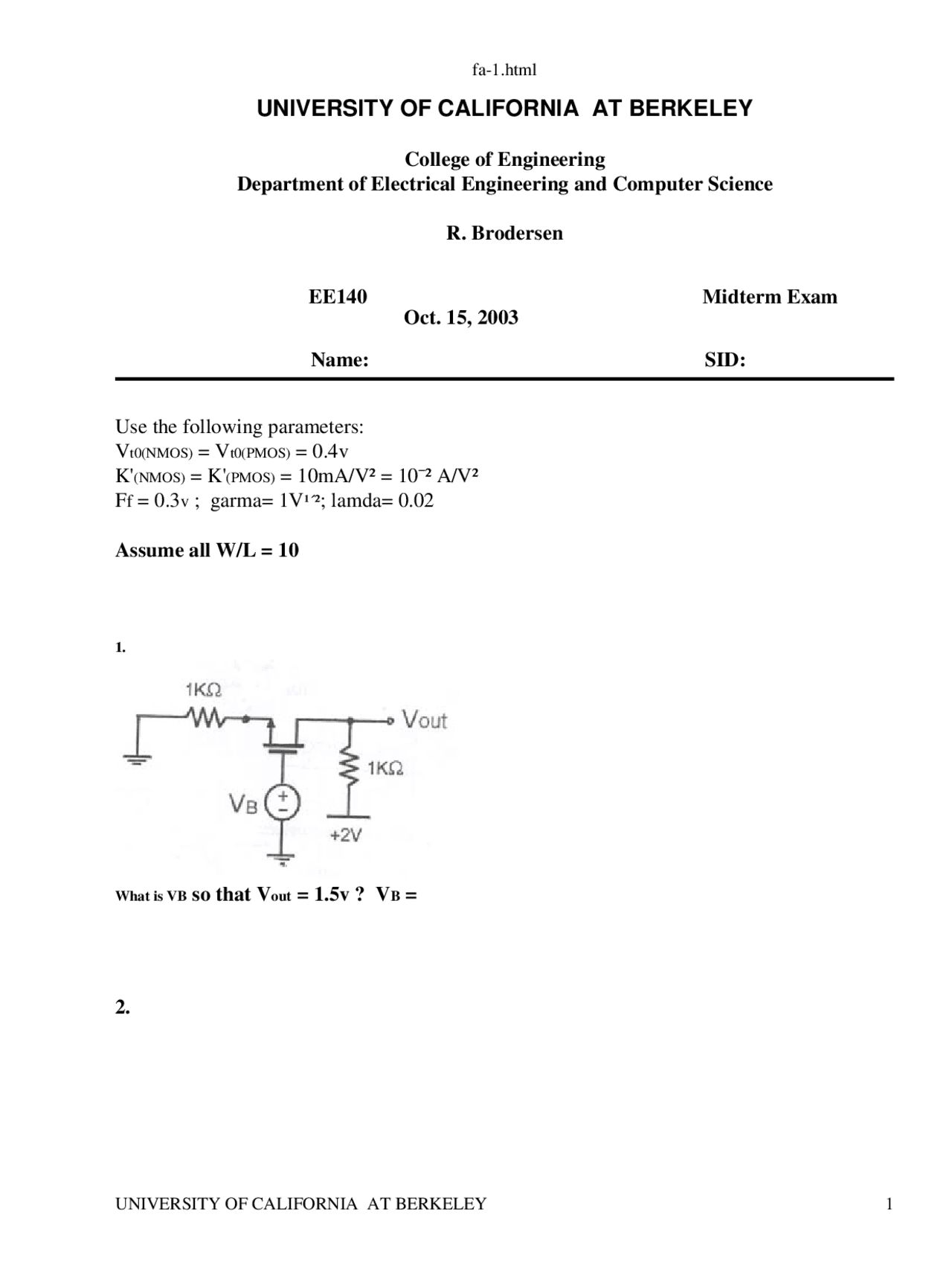 Garma - Linear Integrated Circuits - Exam - Docsity