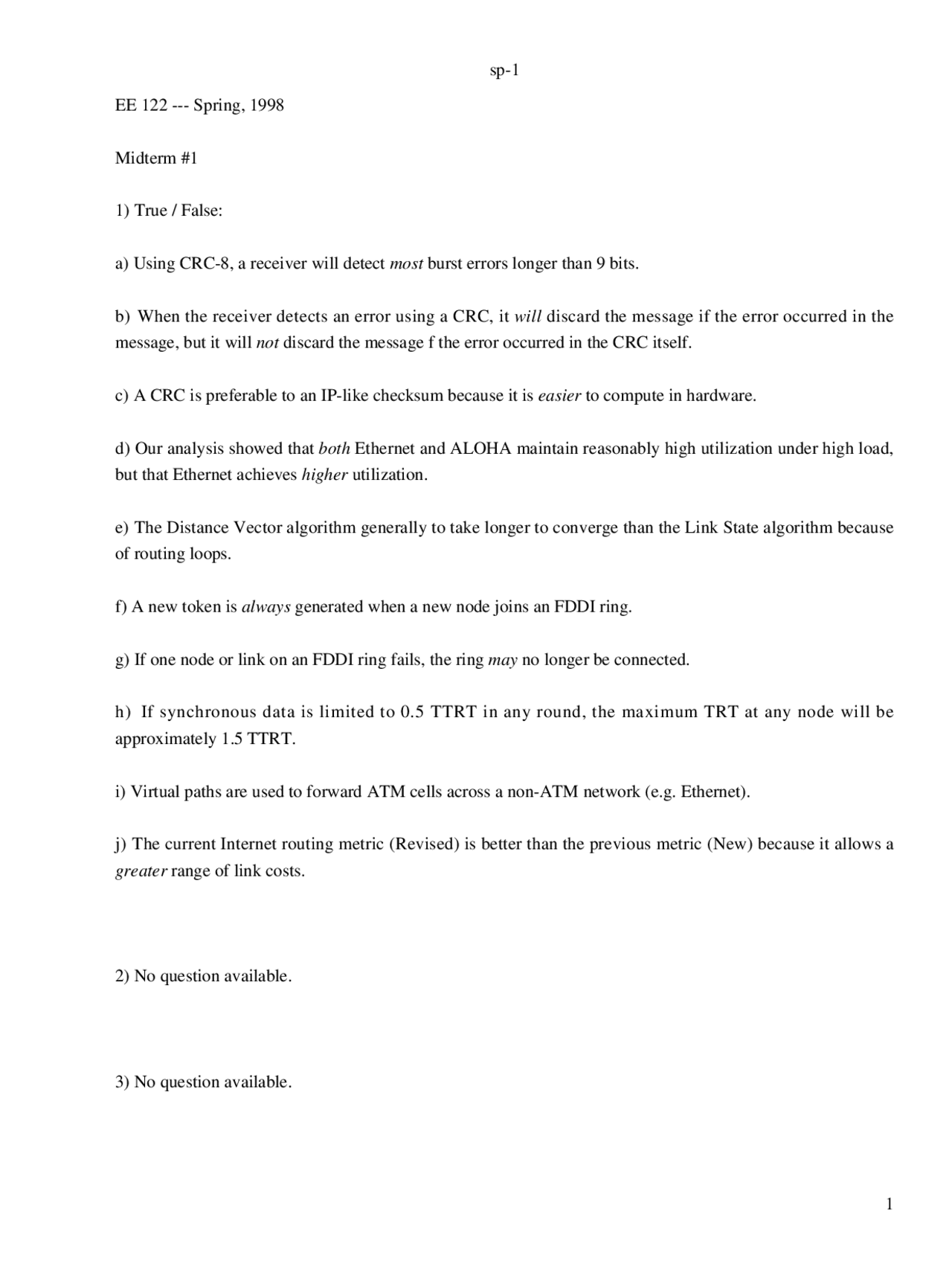 Discard Introduction To Communication Networks Exam Docsity