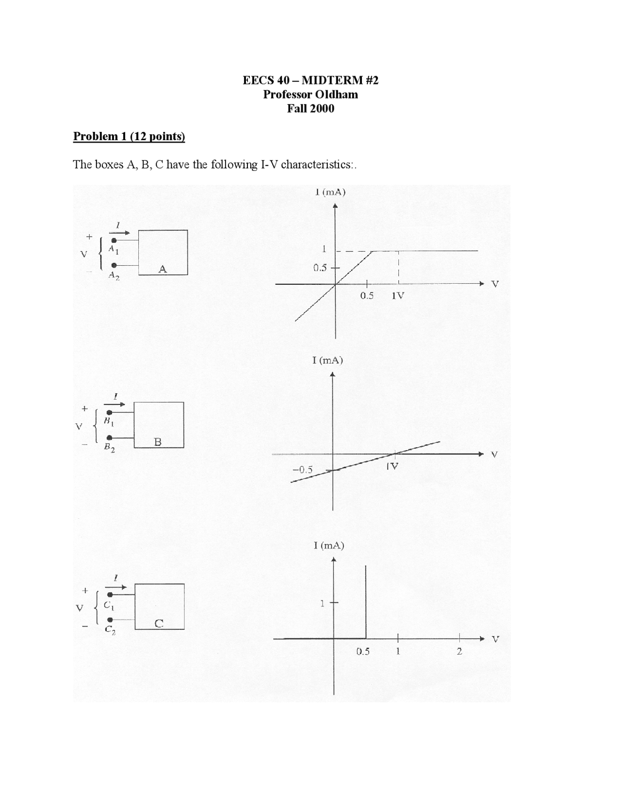 Characteristics Introduction To Microelectronic Circuits Exam Docsity