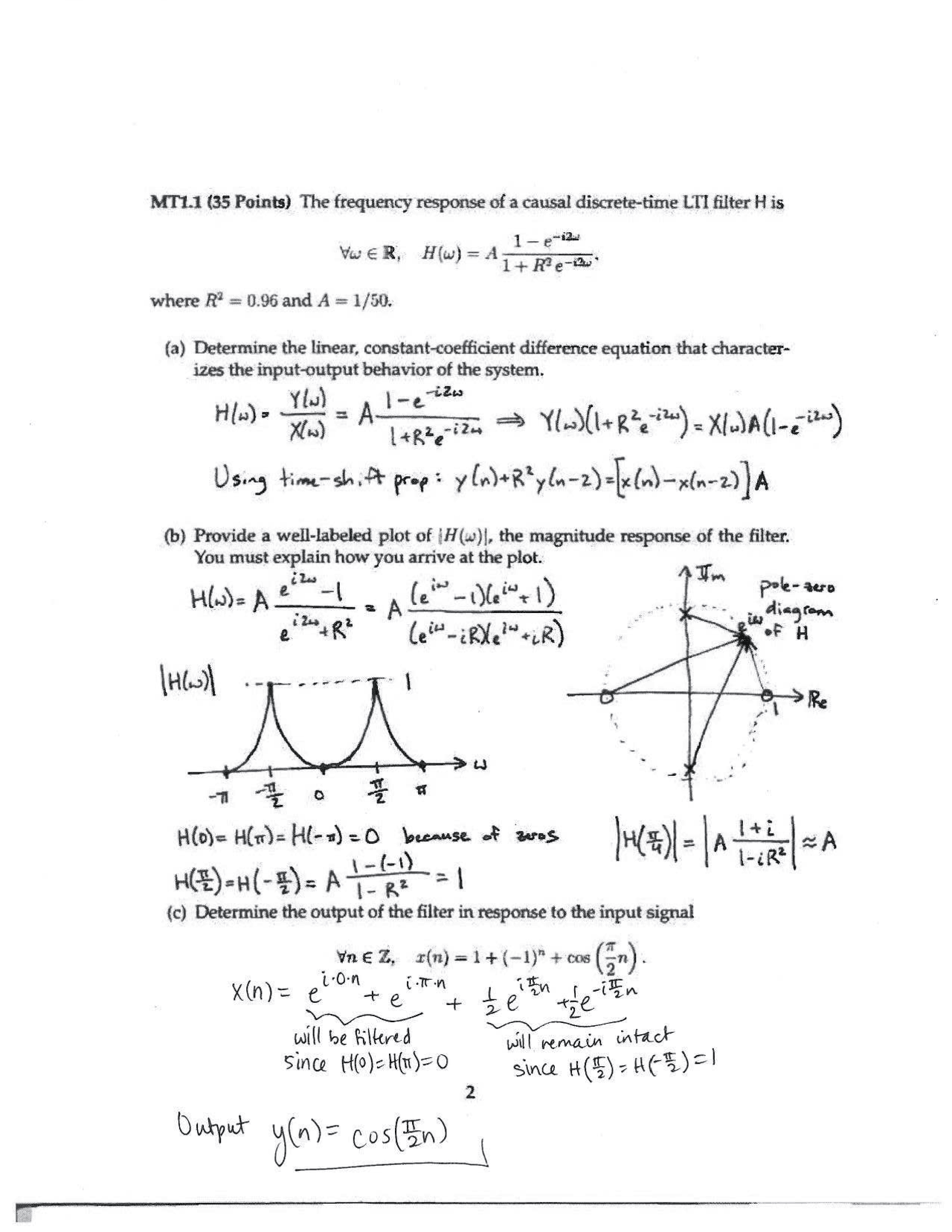 Constant Coefficient Signals And Systems Solved Exam Docsity