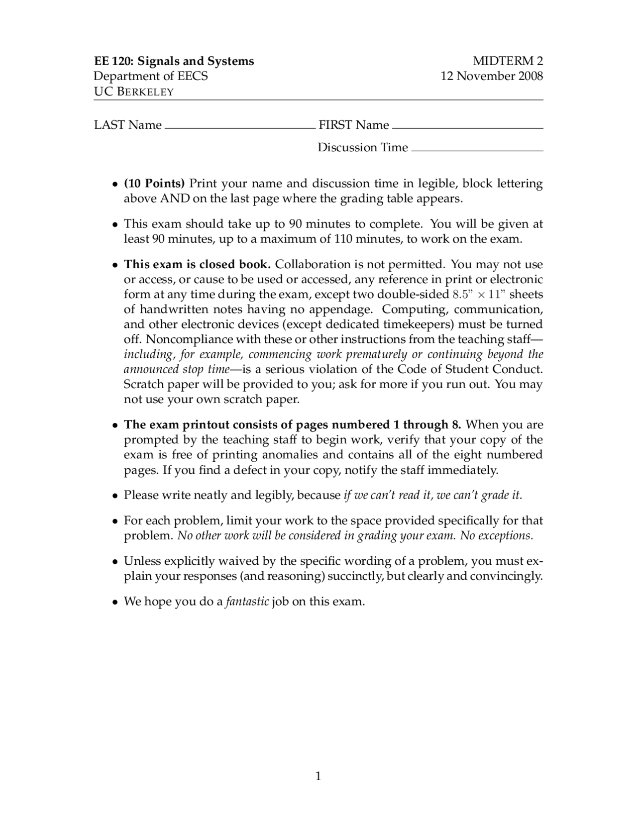 Impulse Response Signals And Systems Exam Docsity