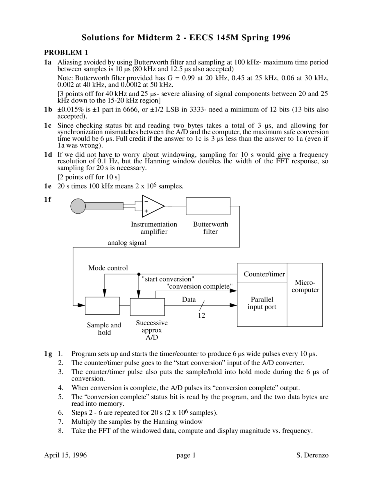Harmonic Content - Introductory Microcomputer Interfacing Laboratory - Solved Exam - Docsity