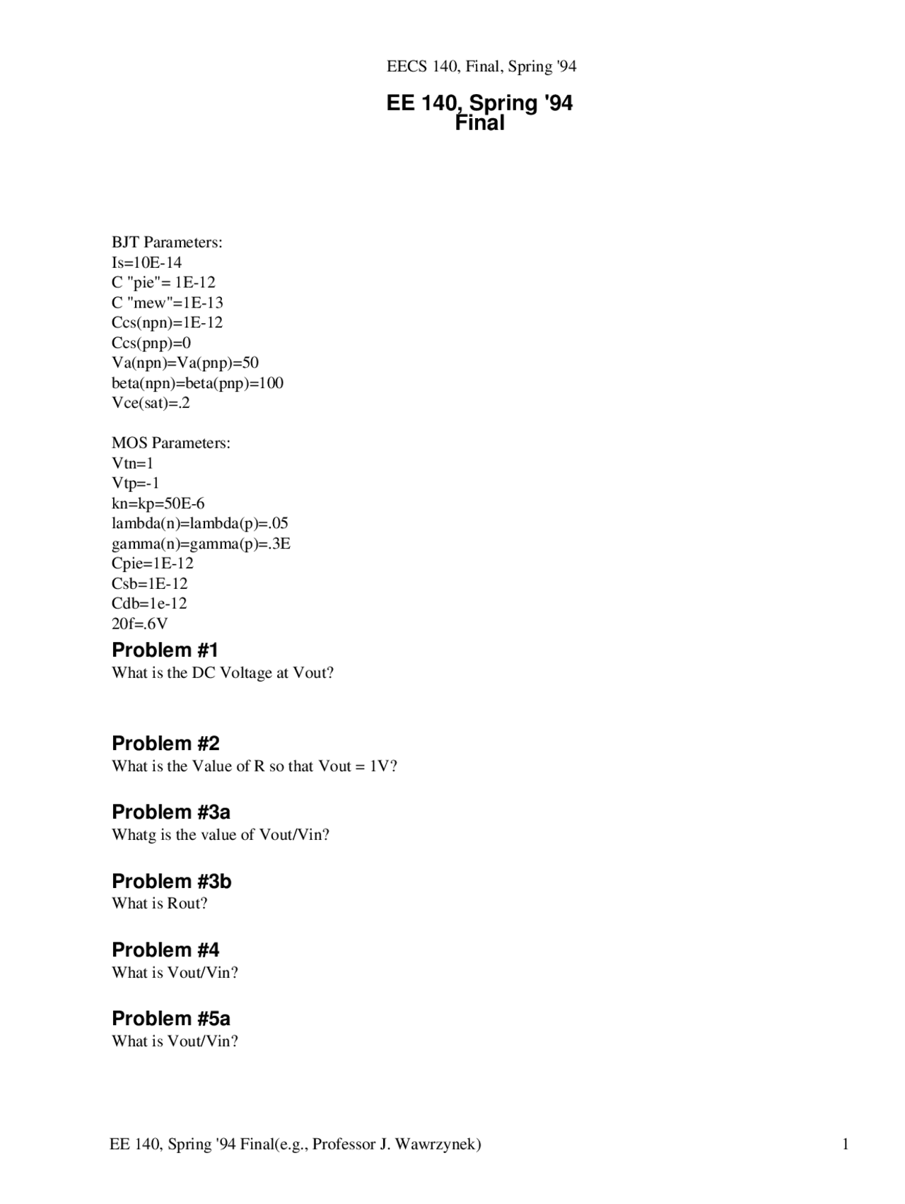 Voltage Linear Integrated Circuits Exam Docsity