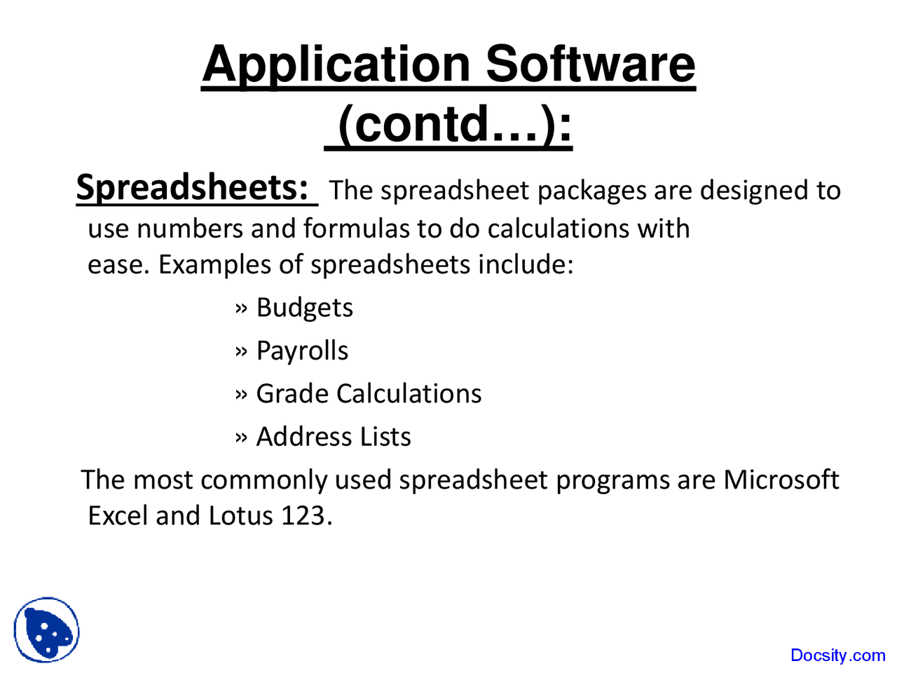 Application Software Computer Fundamentals Lecture Slides Docsity