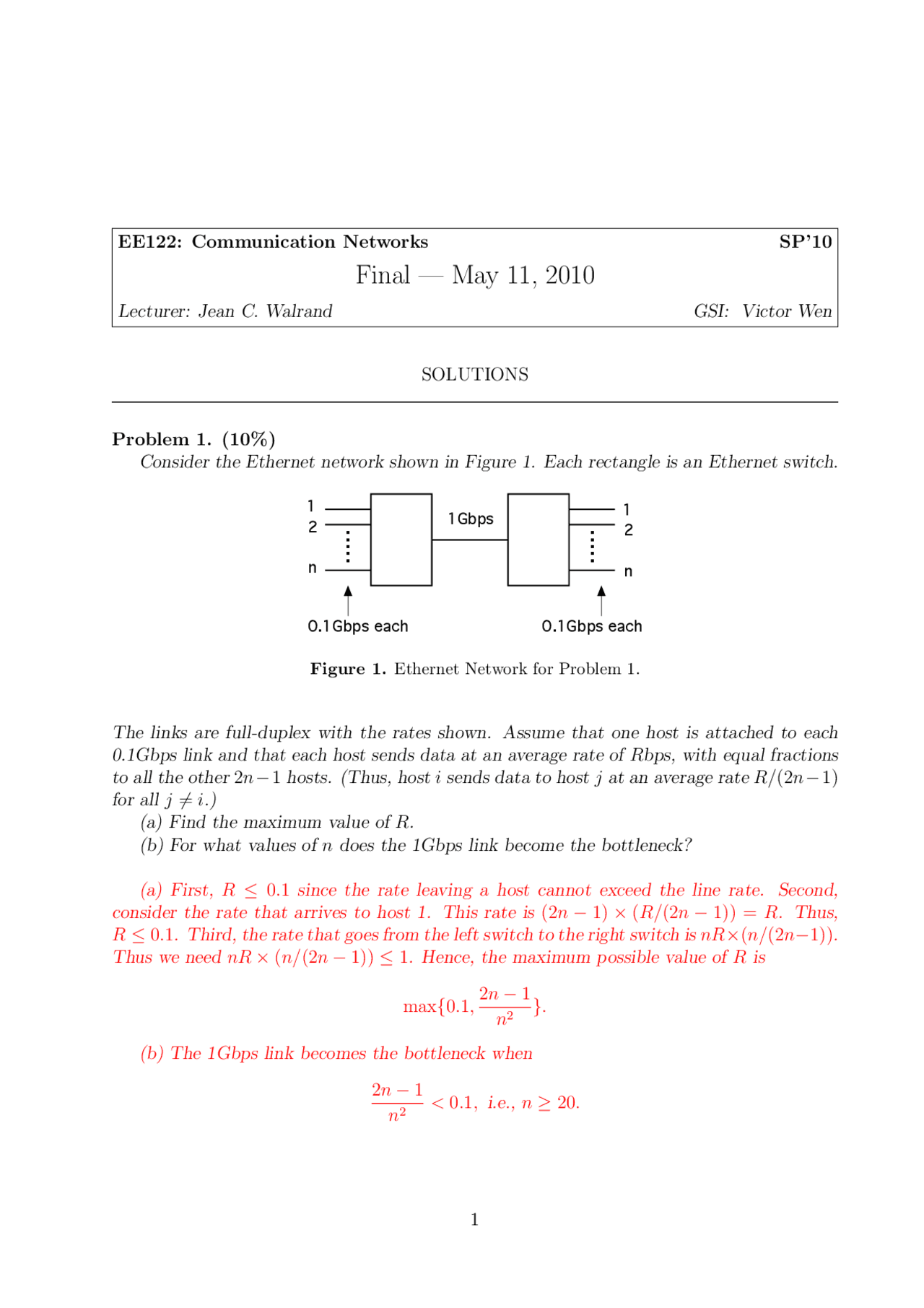 Ethernet Network Introduction To Communication Networks Solved Exam