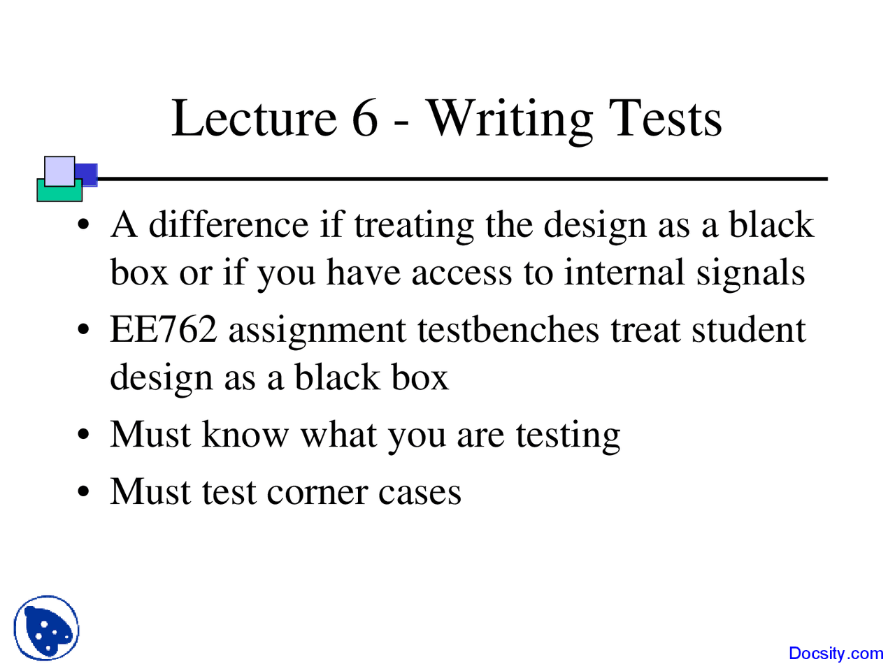 Writing Tests Functional Verification Lecture Slides Docsity