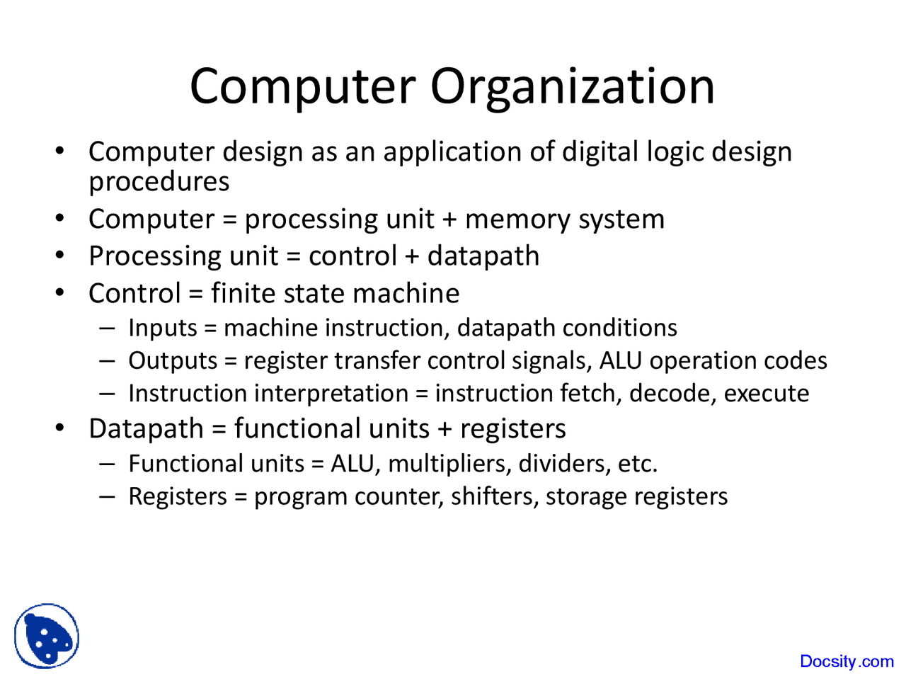 Computer Organization Components And Techniques For Digital Systems