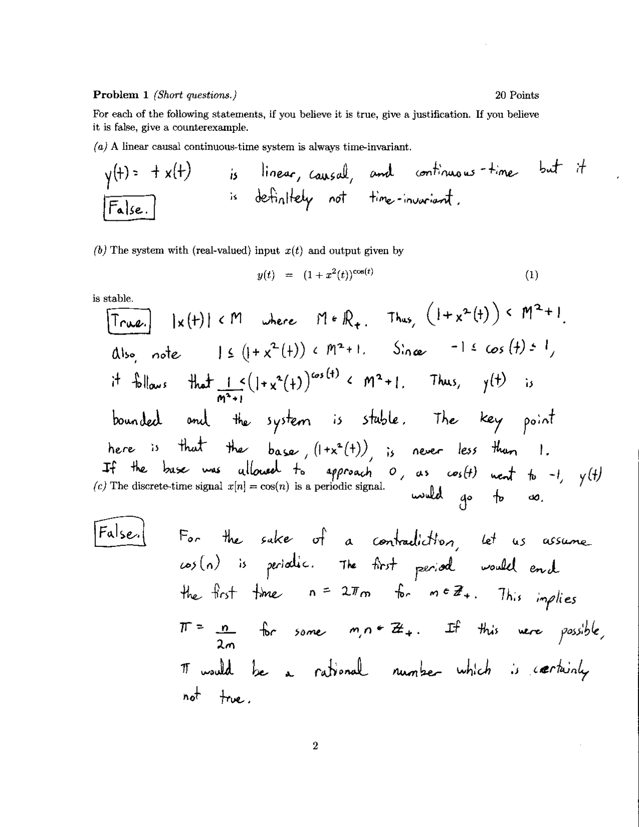 Convolution Signals And Systems Solved Exam Exams Signals And