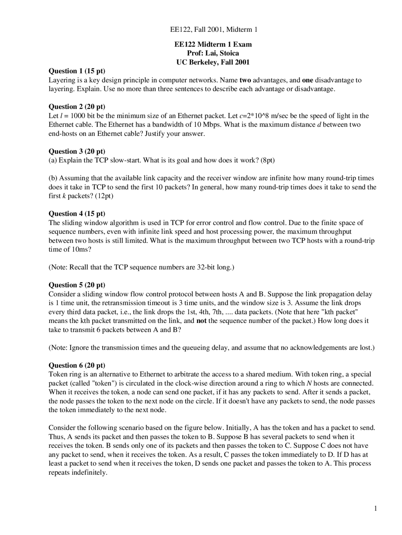 Sequence Numbers Introduction To Communication Networks Exam Docsity