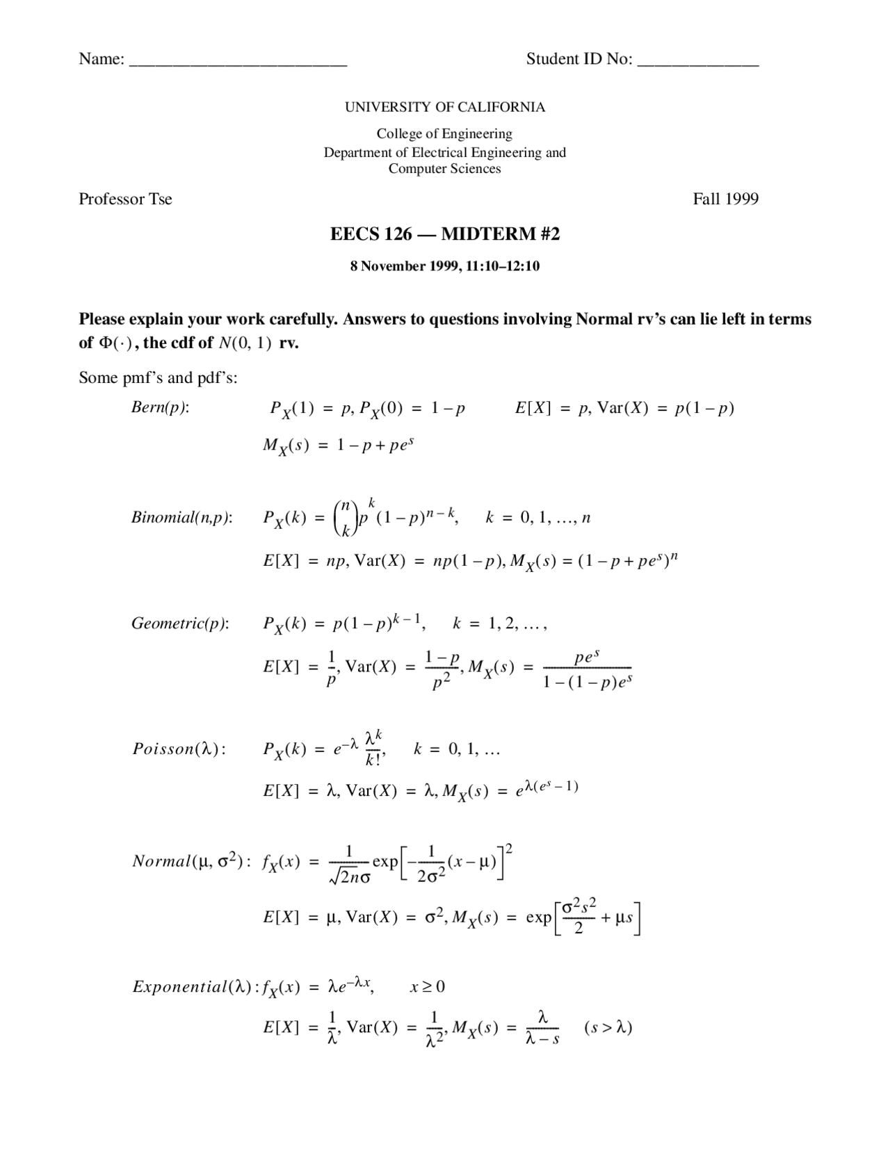 Poisson - Probability and Random Processes - Exam - Docsity
