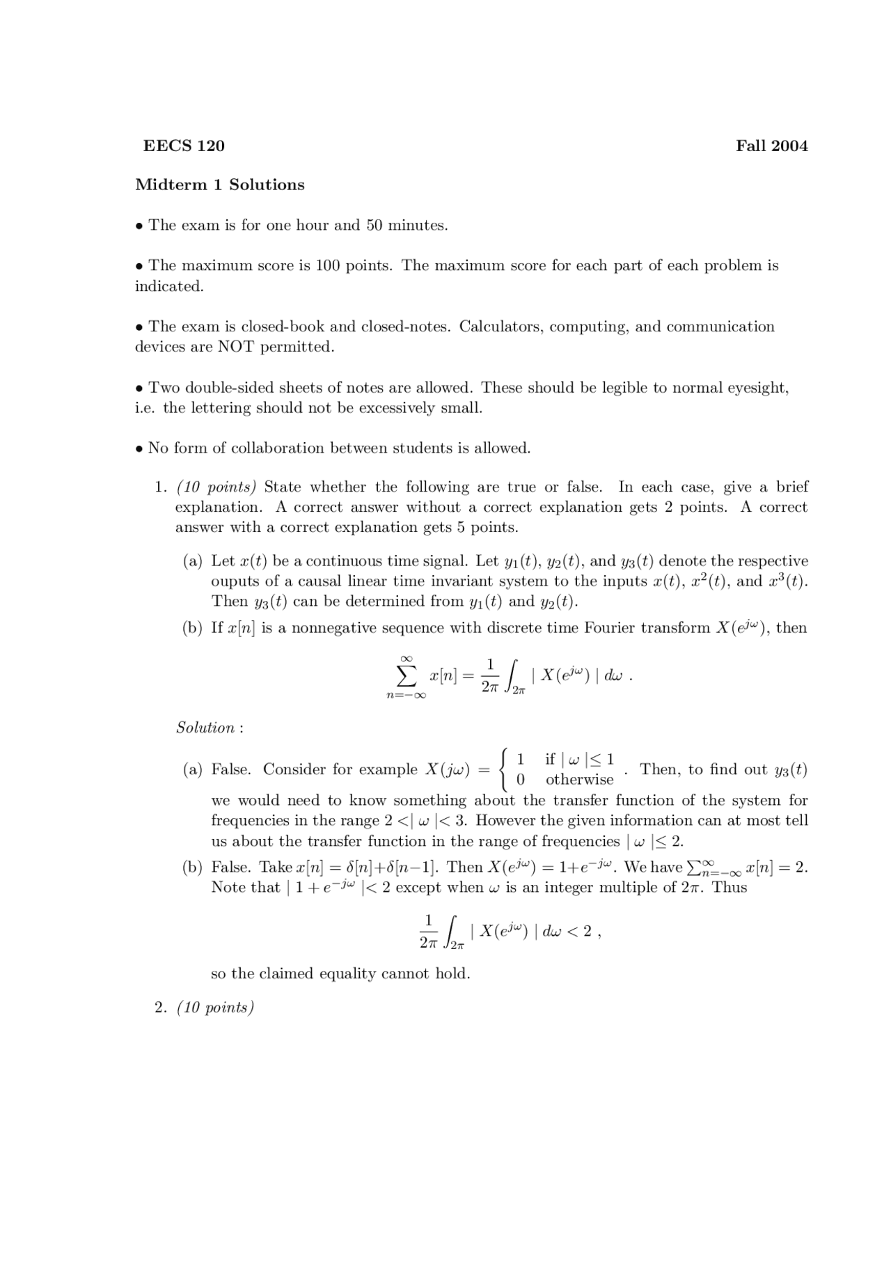 Continuous Signals And Systems Solved Exam Docsity