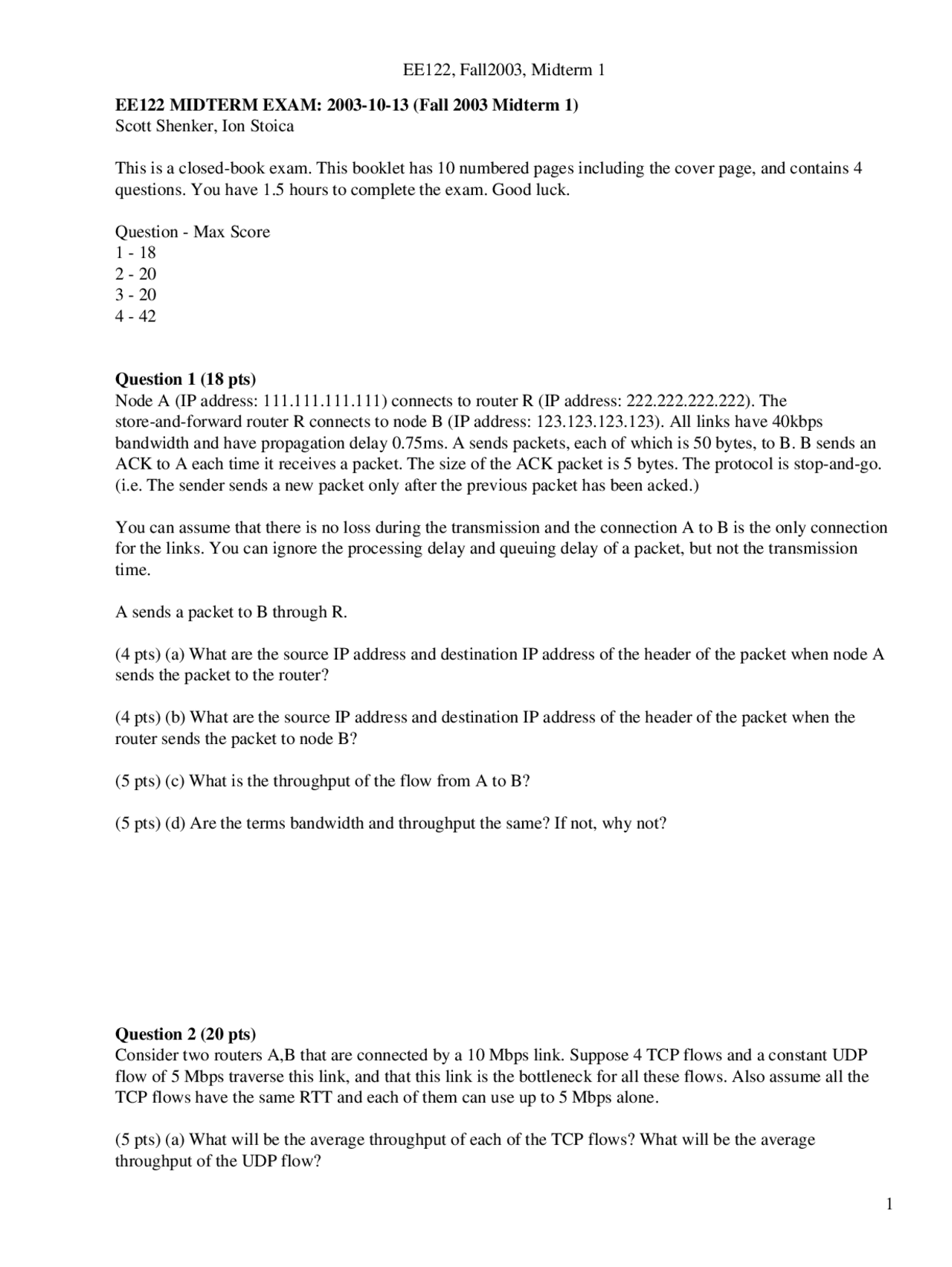 Propagation - Introduction to Communication Networks - Exam - Docsity
