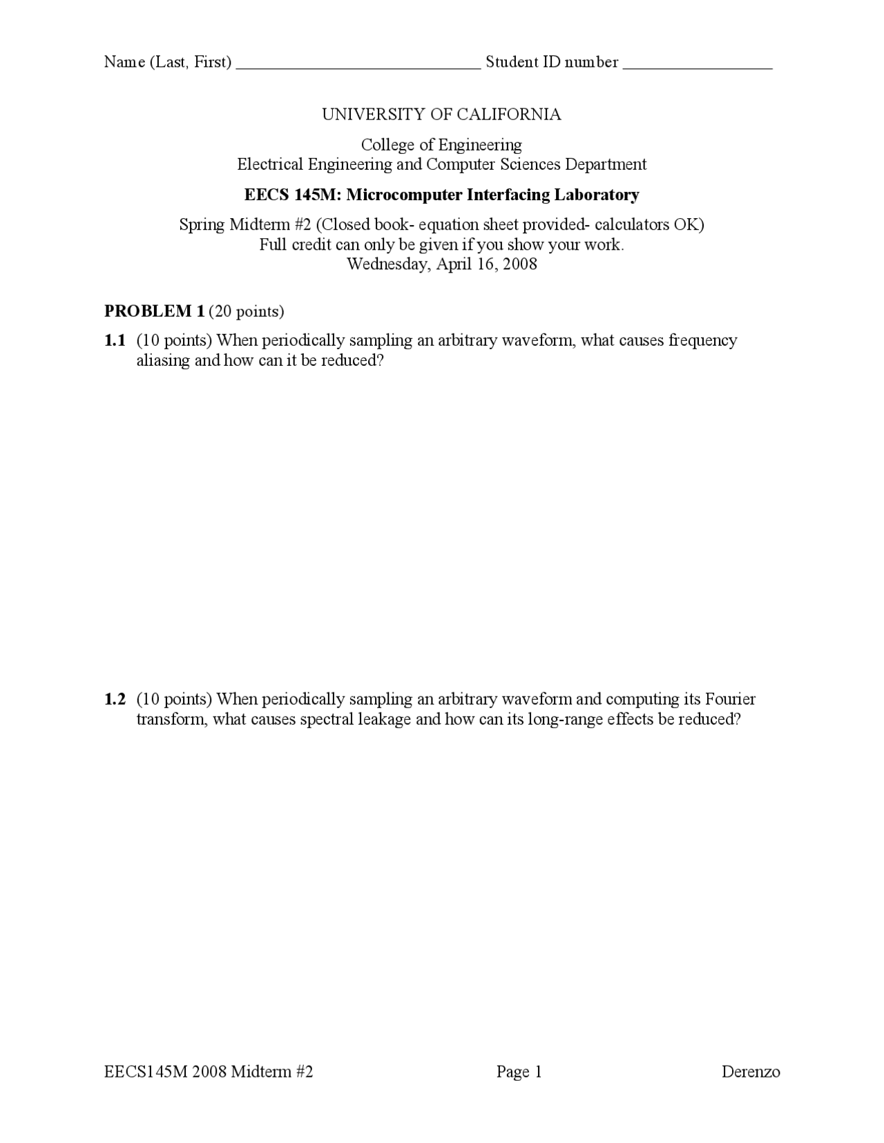 Arbitrary Waveform Introductory Microcomputer Interfacing Exam