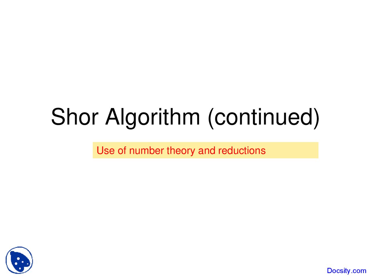 Shor Algorithm - Quantum Computing - Lecture Slides - Docsity